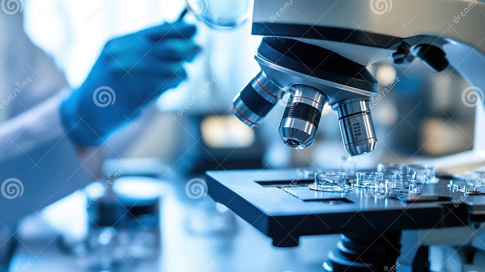Scientist Using Microscope Analyzing Samples in Laboratory Stock Image ...