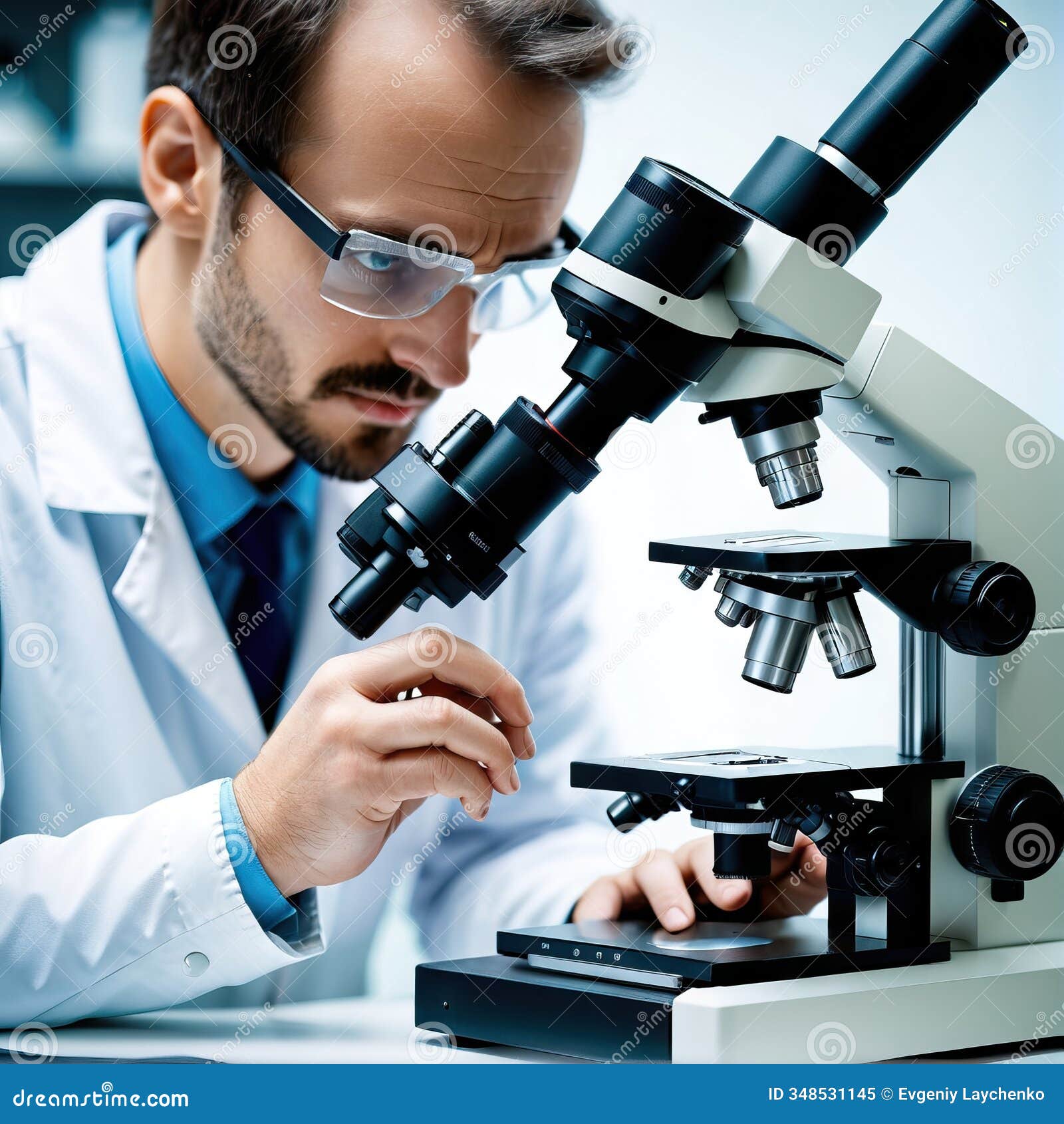 Scientist Using Microscope Doing Research in Laboratory Stock Image ...