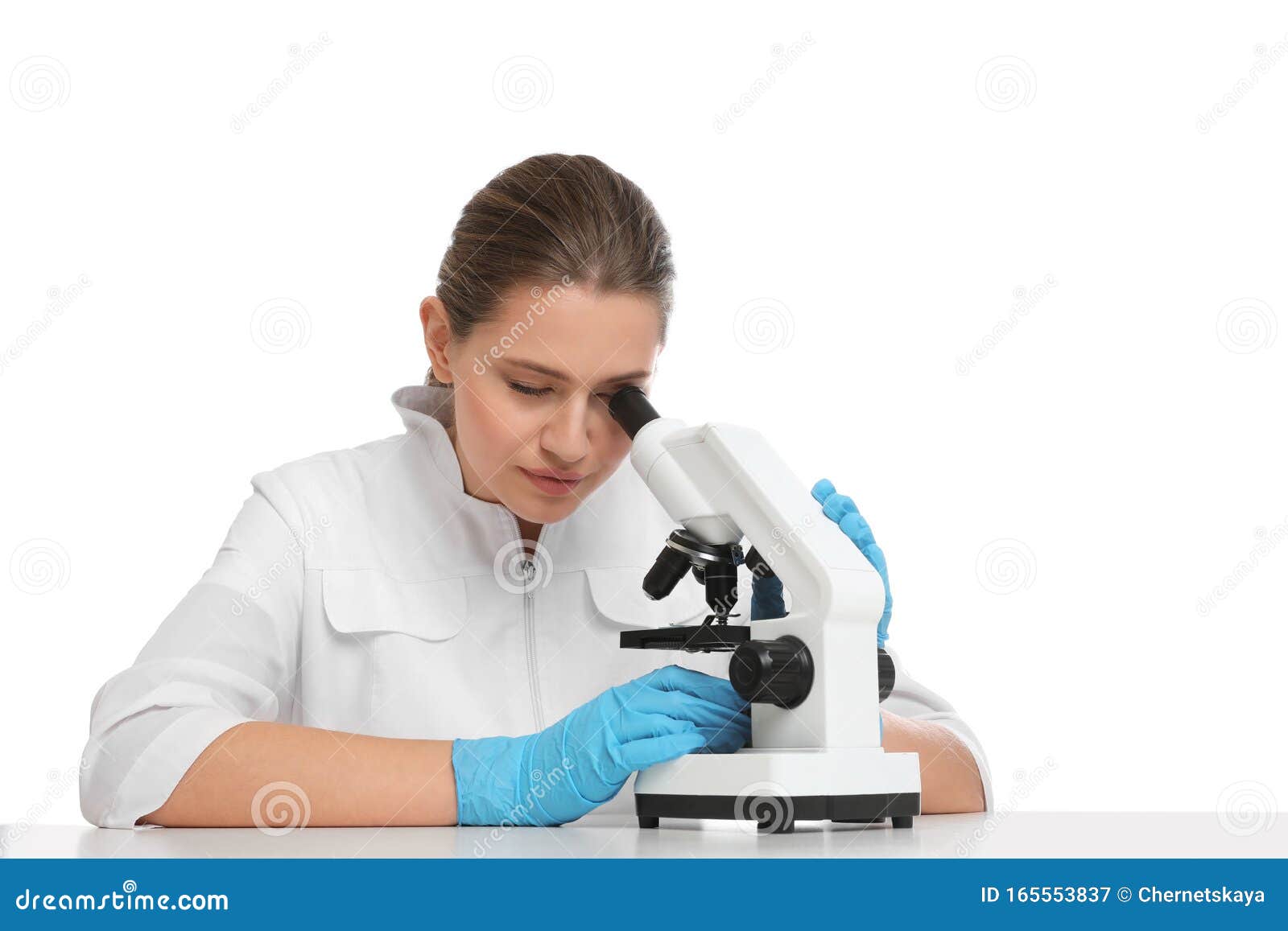 Scientist Using Modern Microscope at Table Isolated. Medical Research ...