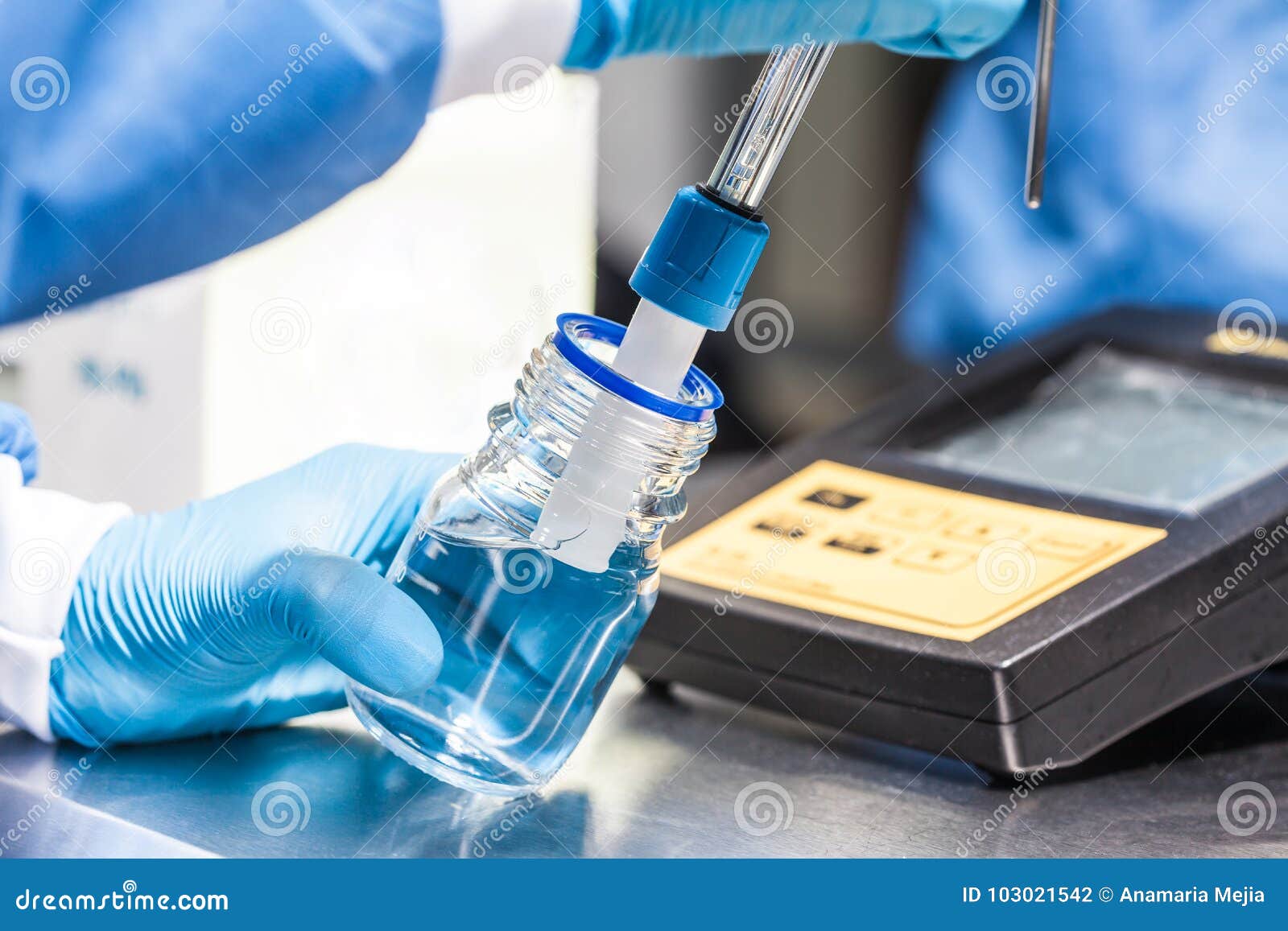 Scientist using a ph meter stock photo. Image of fingers - 103021542