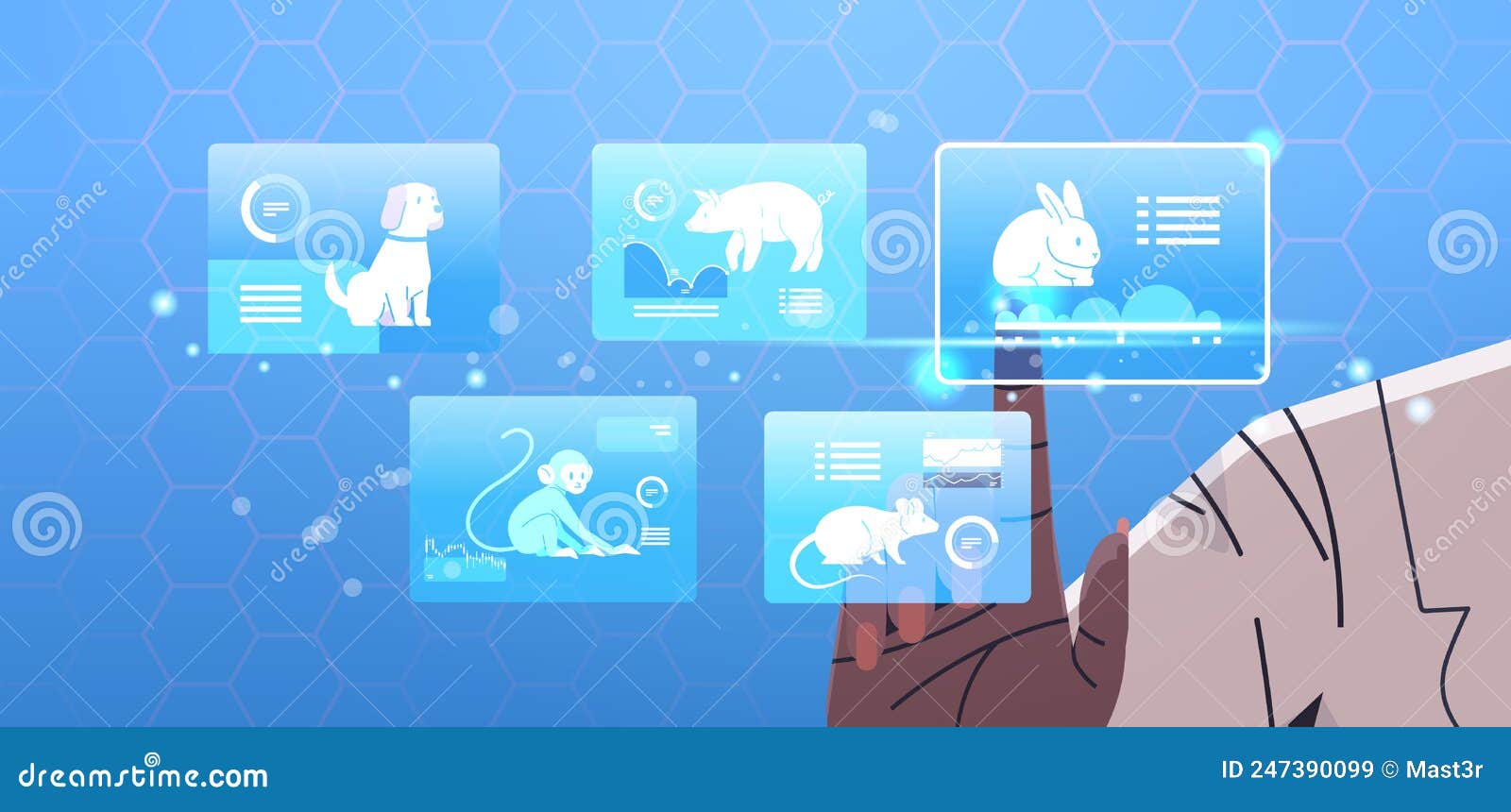 Scientist or Veterinary Worker Choosing Animals on Digital Screen Doing ...