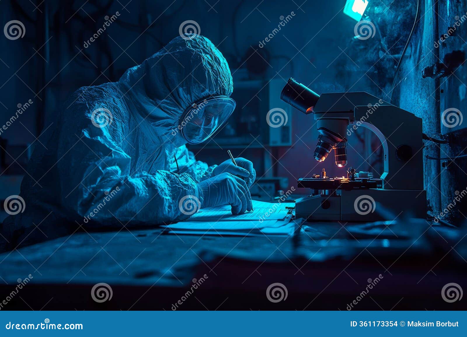 A Scientist Wearing Personal Protective Equipment is Taking Notes at a ...