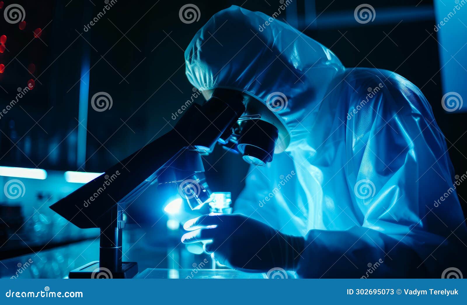Scientist Wearing Radiation or Virus Protection Suit Working in the Lab ...