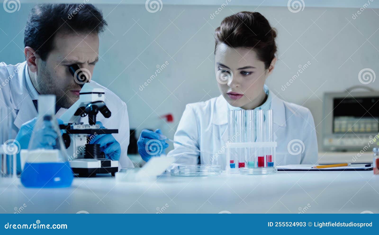 Scientist in White Coat Looking through Stock Image - Image of clinic ...