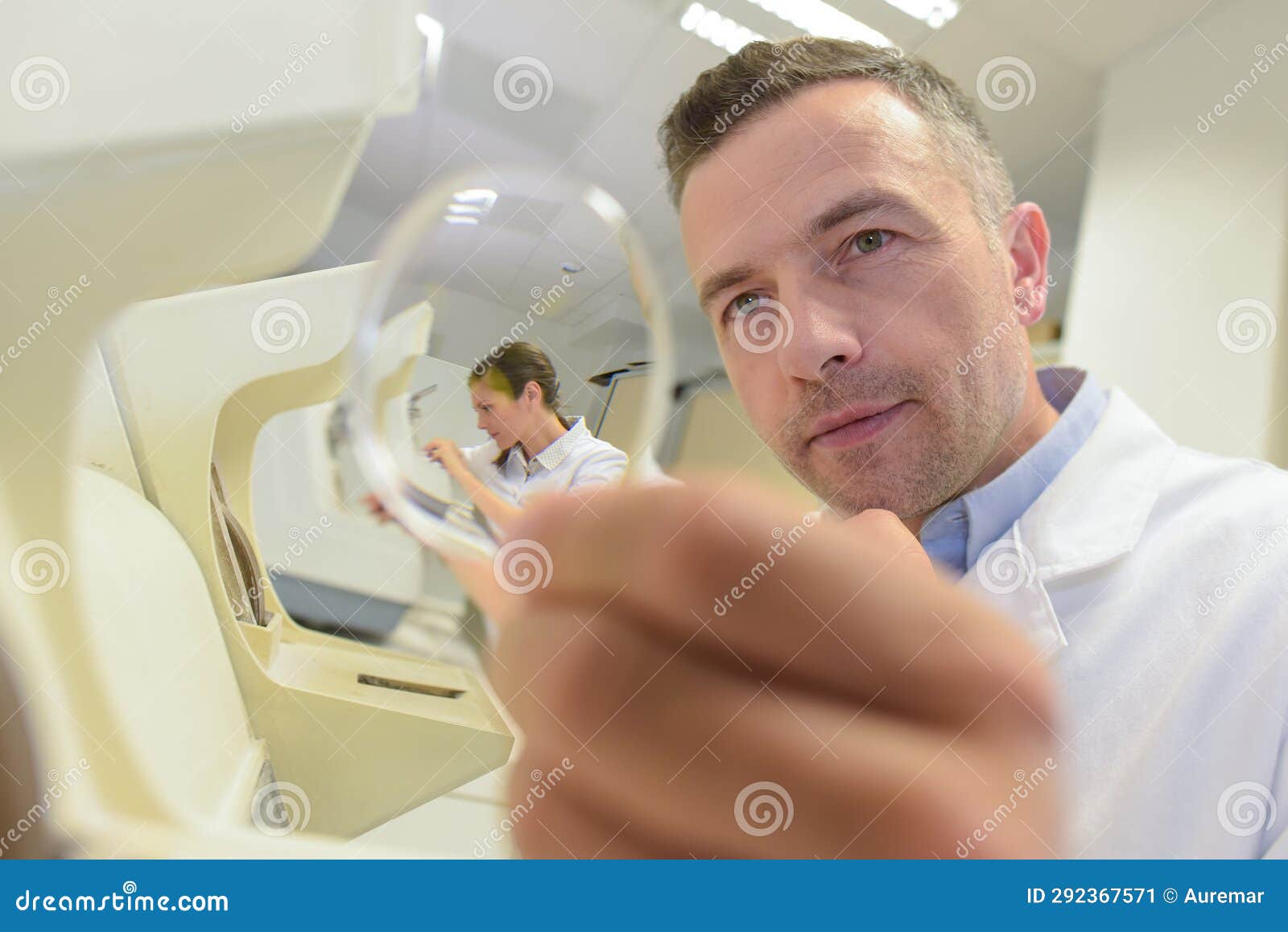 Scientist in White Uniform Check Glass Stock Image - Image of ...
