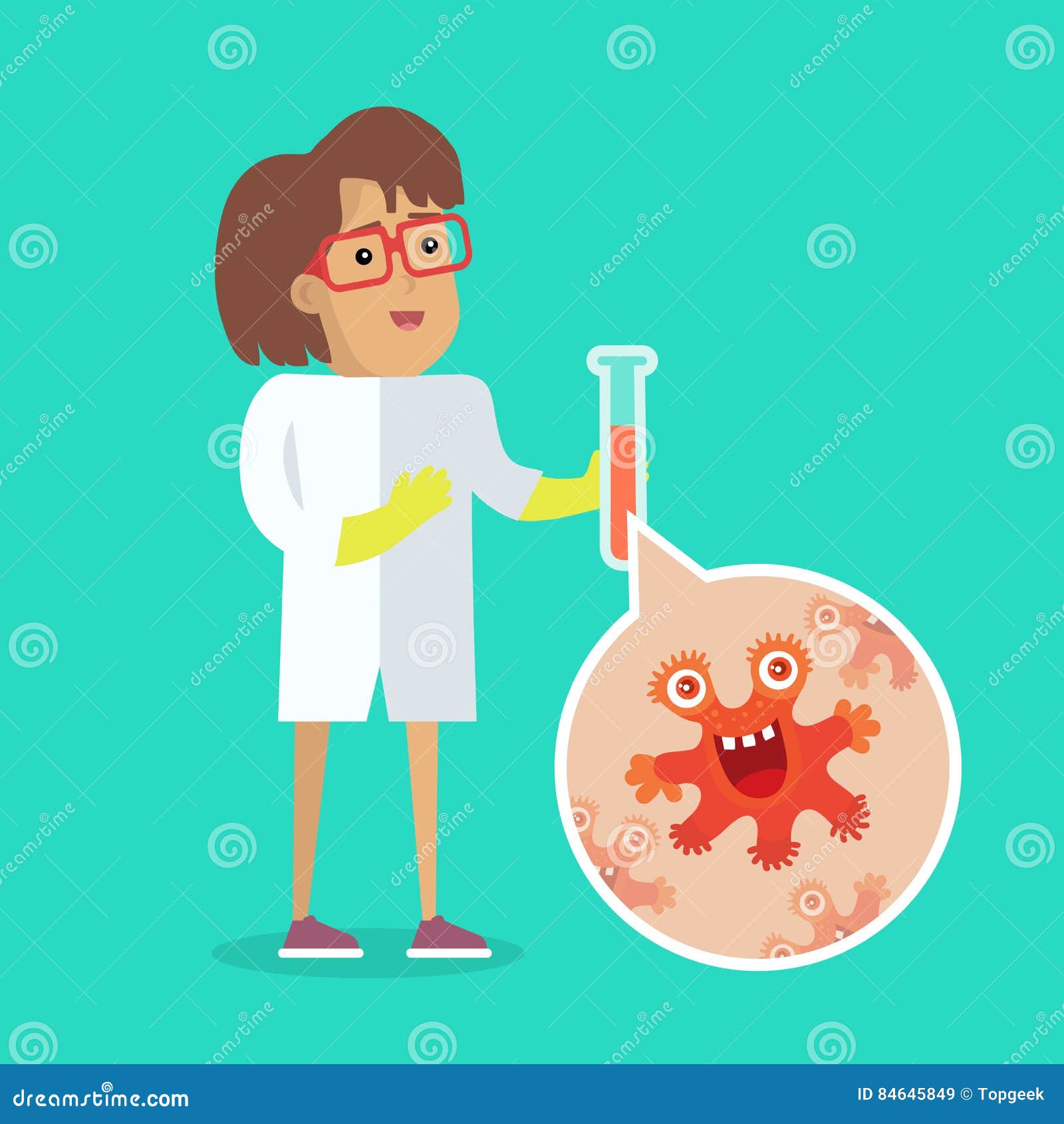 Scientist Woman Investigate Bacterium. Vector Stock Vector ...