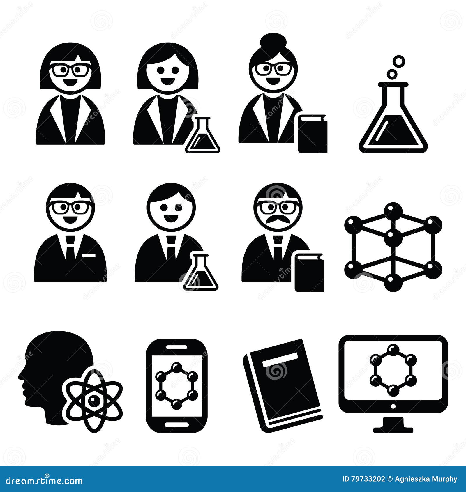 Scientist Woman and Man, Science Icons Set Stock Vector - Illustration ...