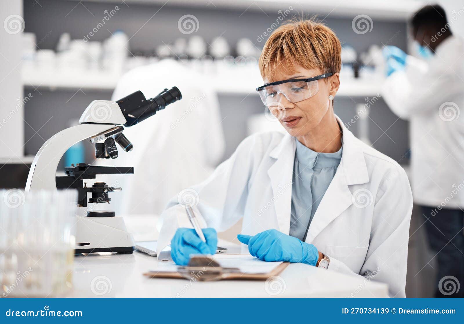 Scientist, Woman and Writing Lab Report with Results, Focus or Analysis ...