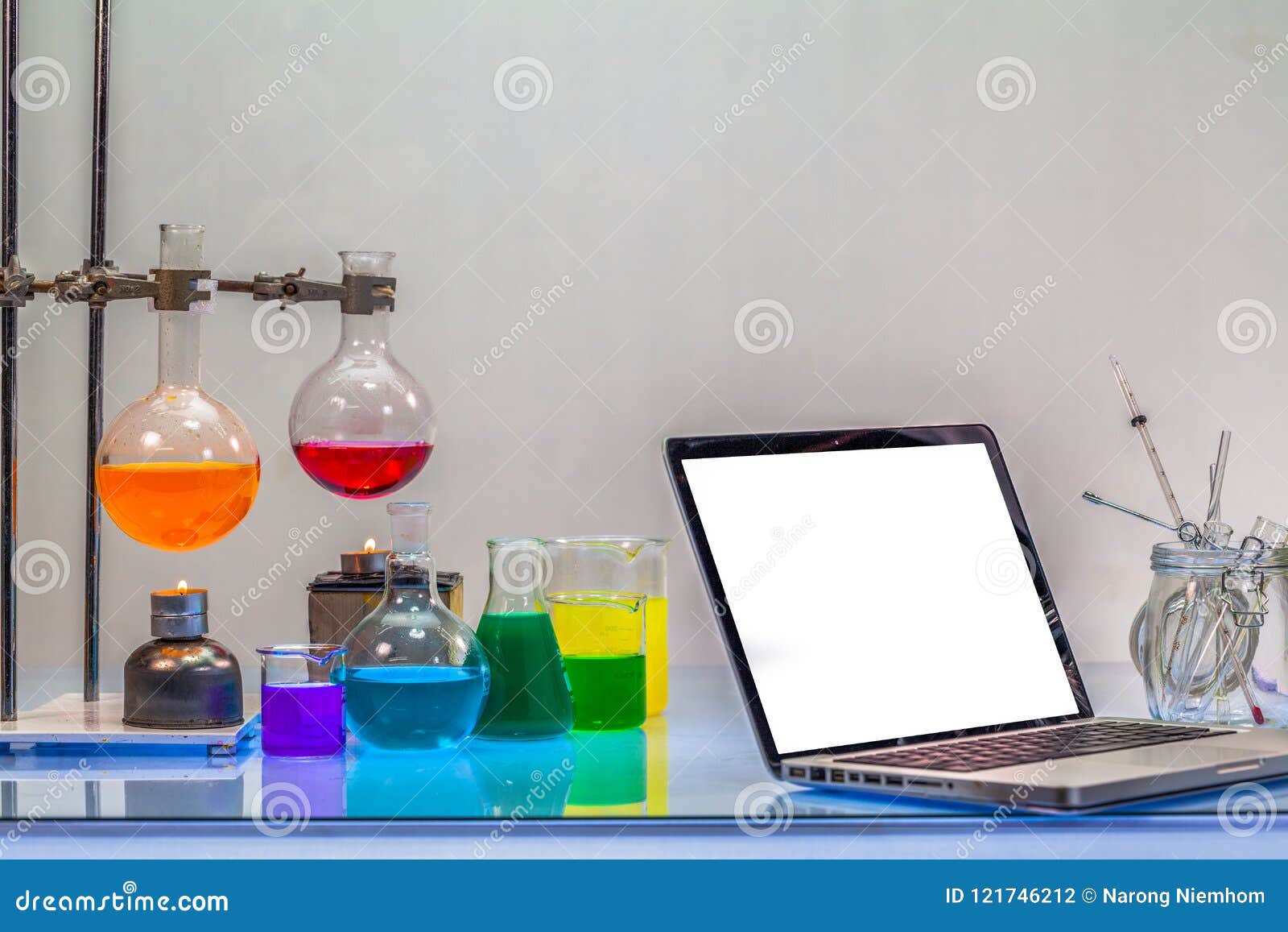 A Scientist Work on Computer in Lab Stock Photo - Image of chemical ...