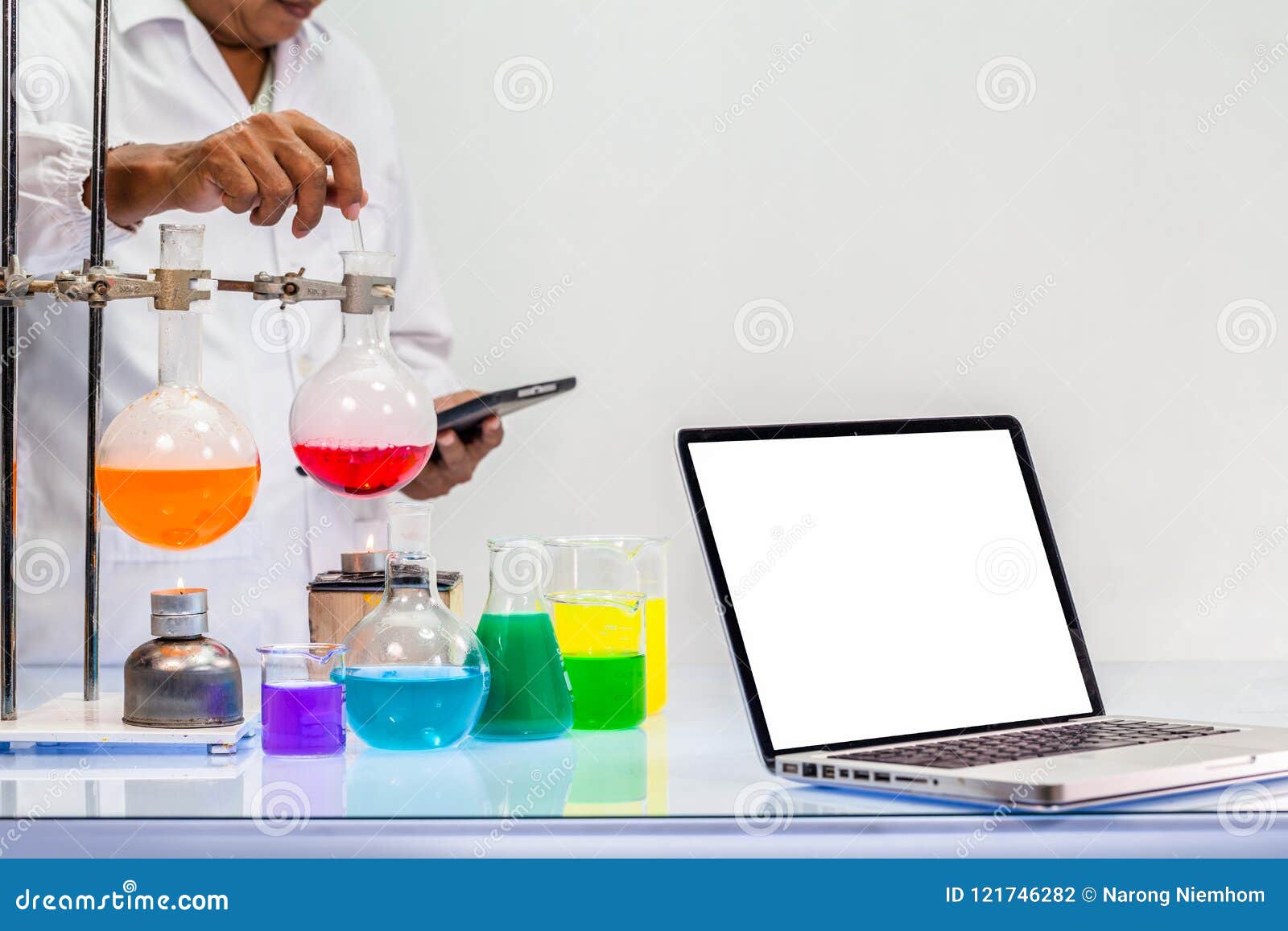 A Scientist Work on Computer in Lab Stock Photo - Image of mixing, copy ...