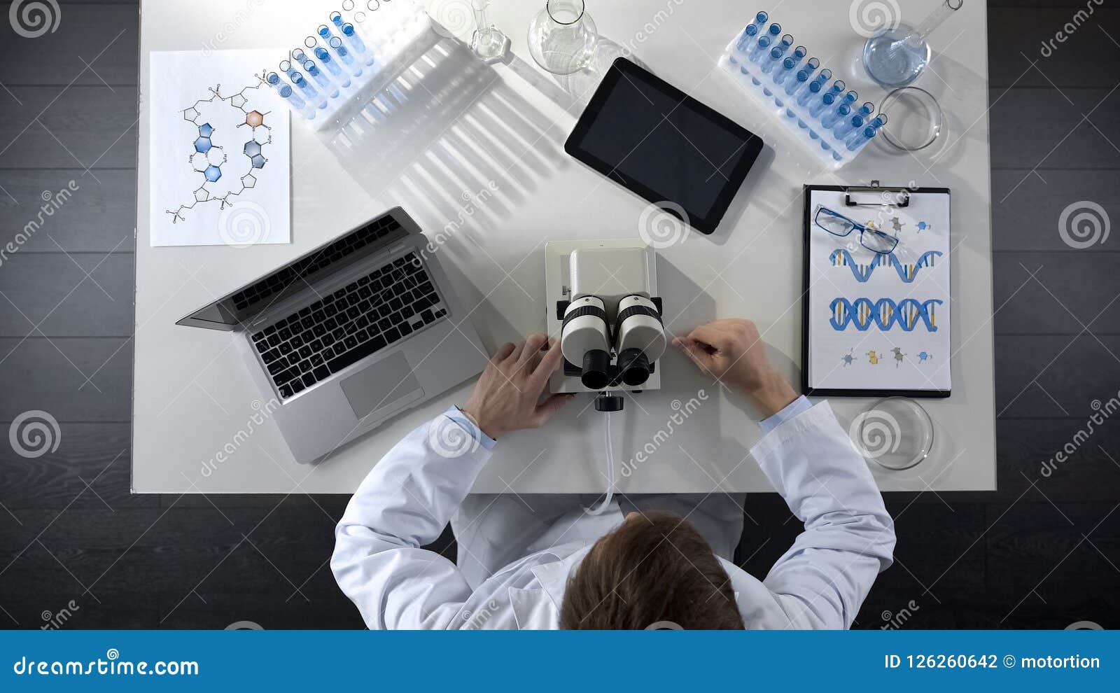 Scientist Working on Computer and Microscope in Laboratory, Research ...