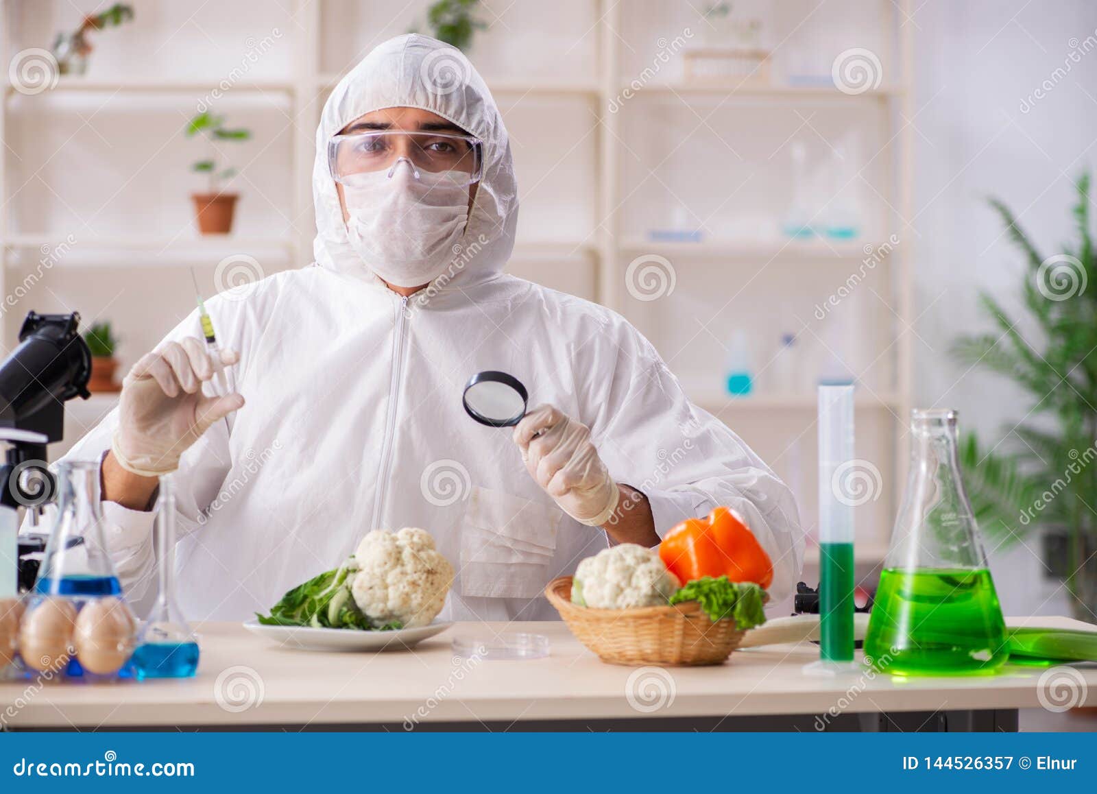 The Scientist Working in Lab on Gmo Fruits and Vegetables Stock Image ...