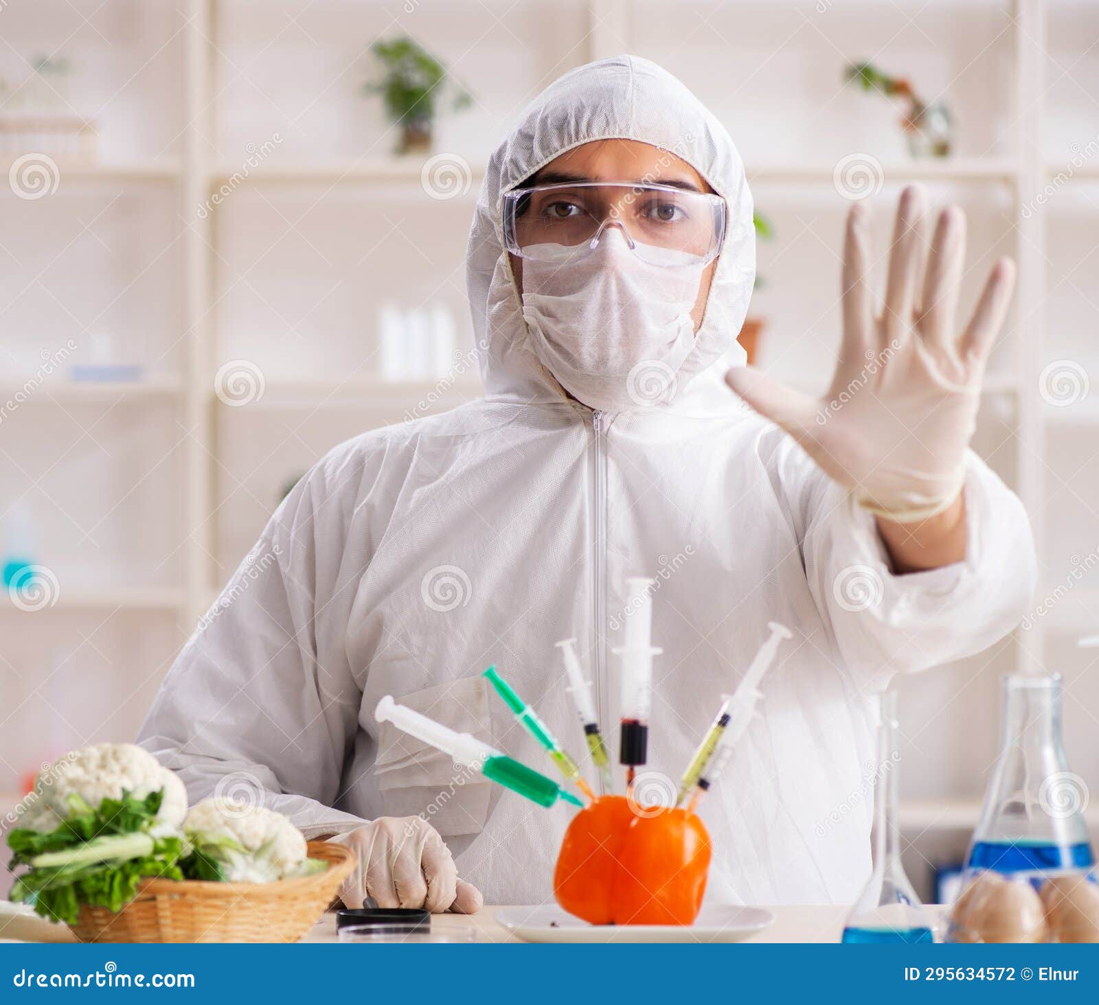 Scientist Working in Lab on GMO Fruits and Vegetables Stock Photo ...
