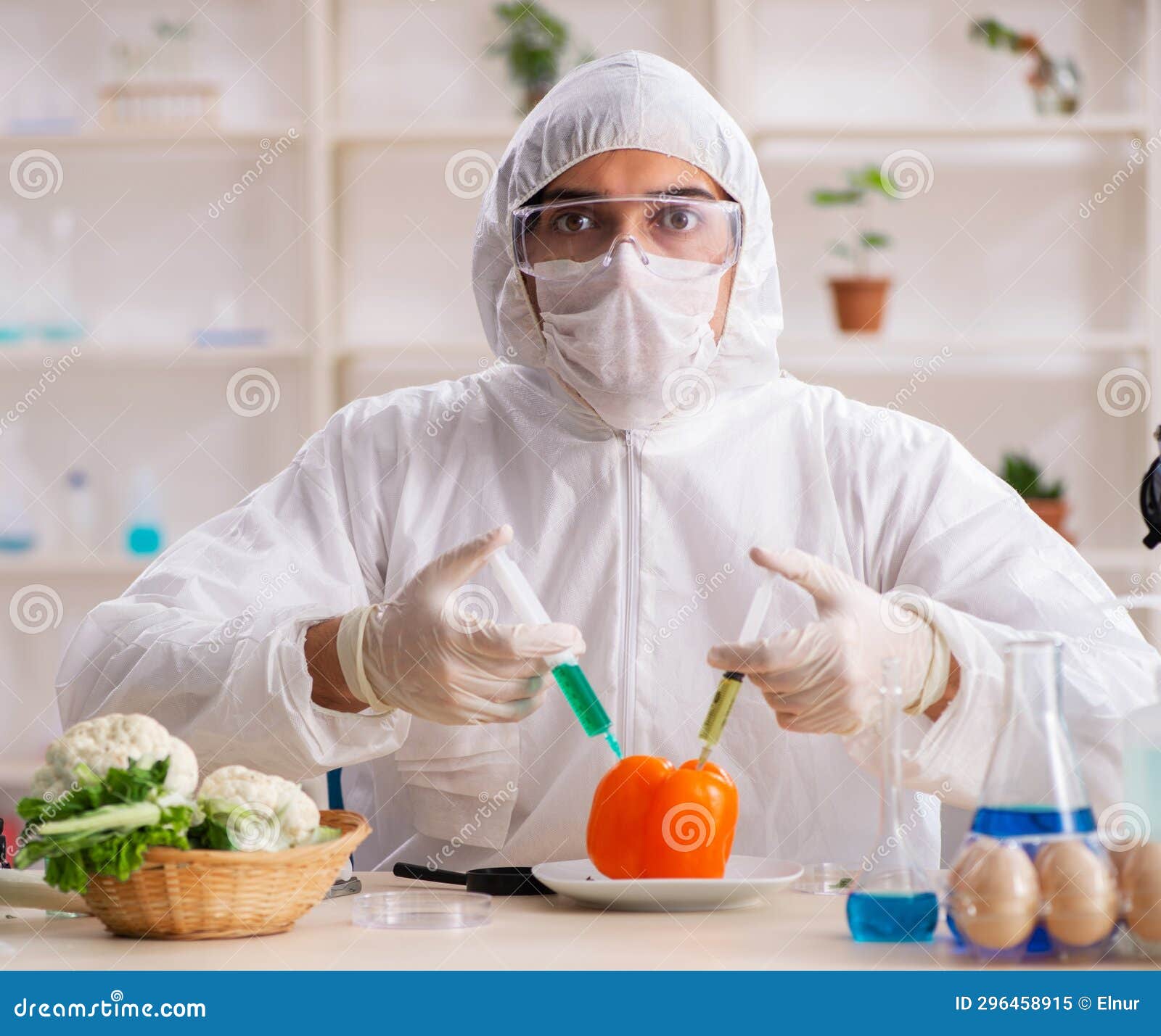 Scientist Working in Lab on GMO Fruits and Vegetables Stock Image ...