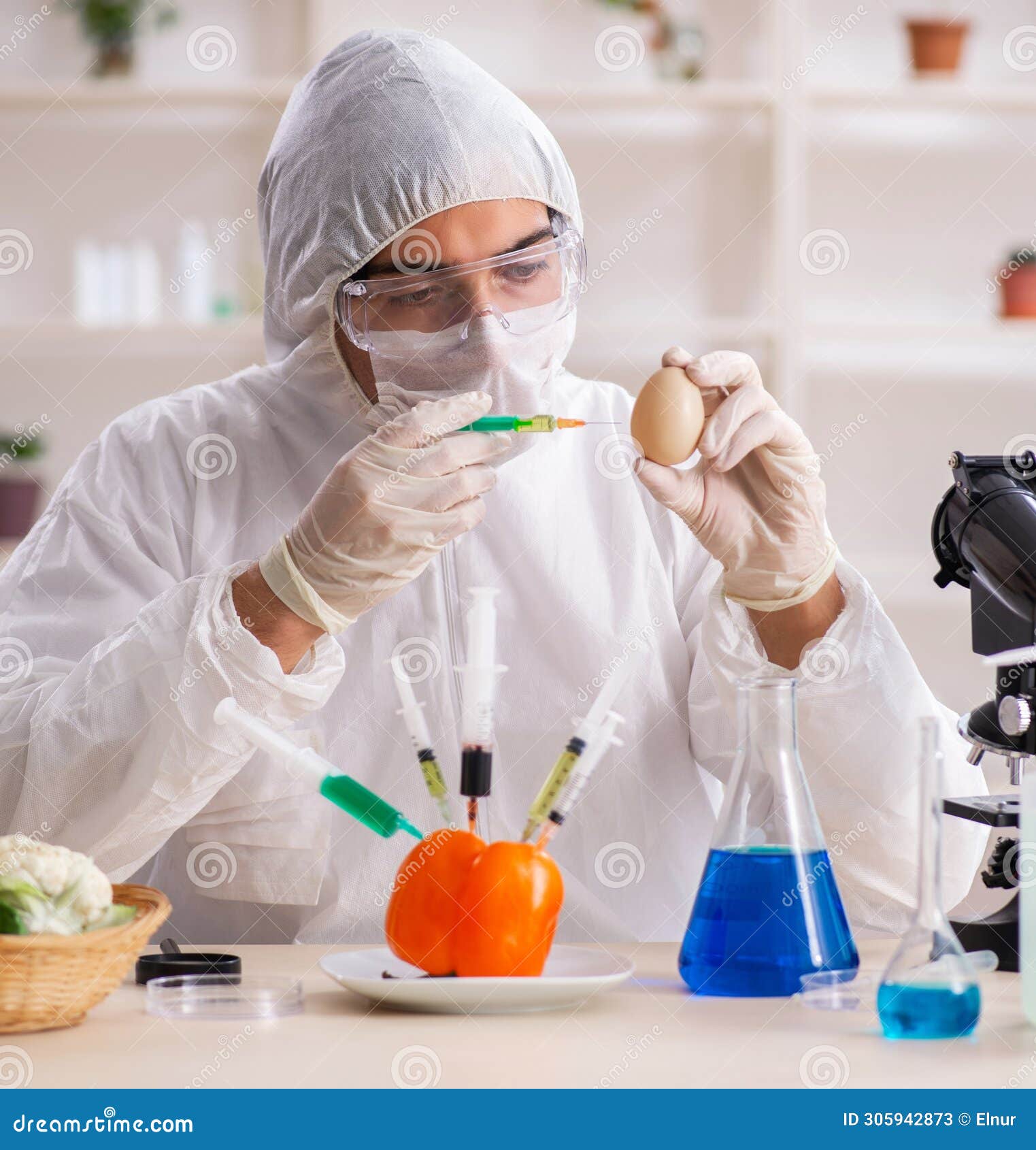 Scientist Working in Lab on GMO Fruits and Vegetables Stock Image ...