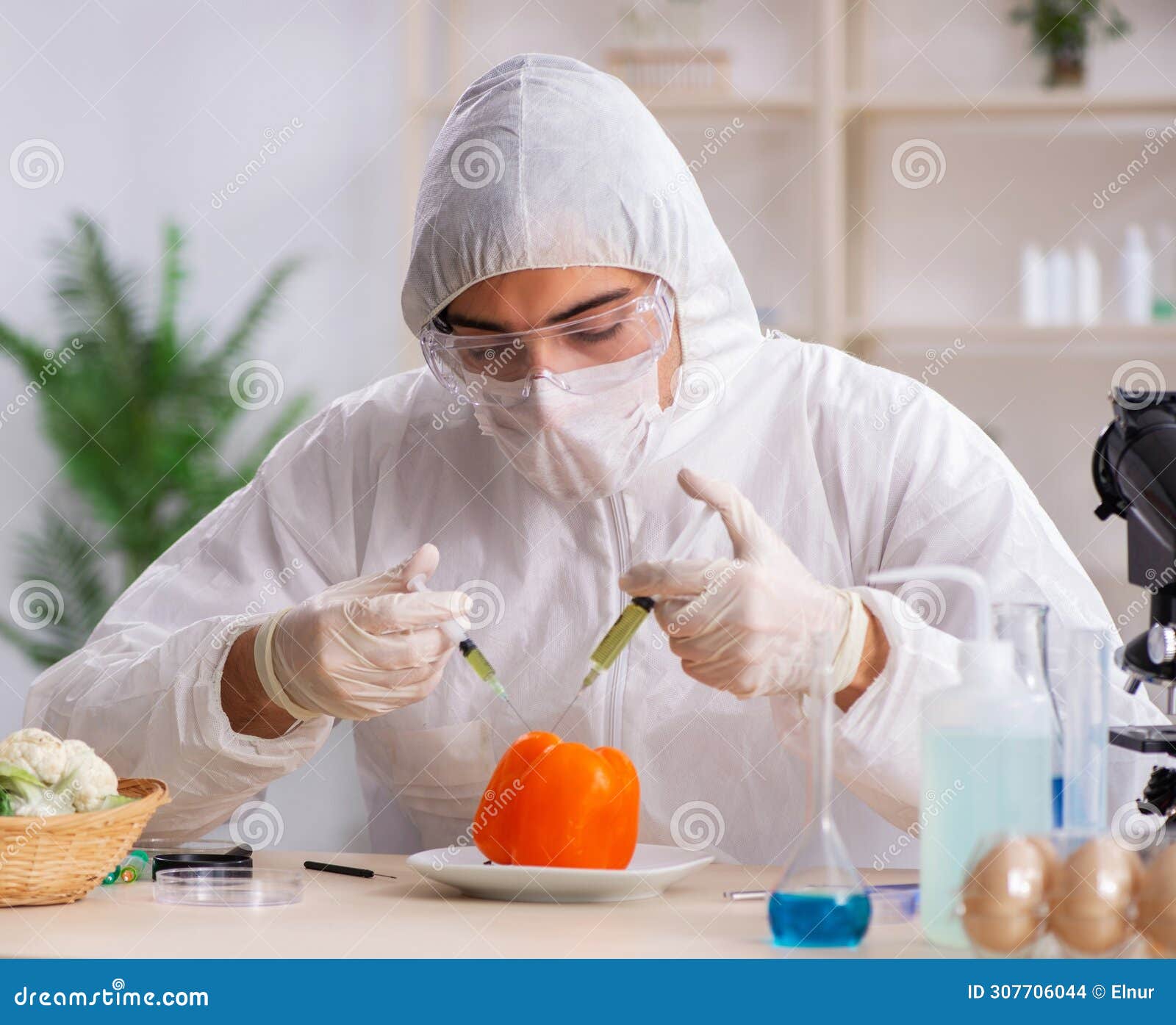 Scientist Working in Lab on GMO Fruits and Vegetables Stock Photo ...