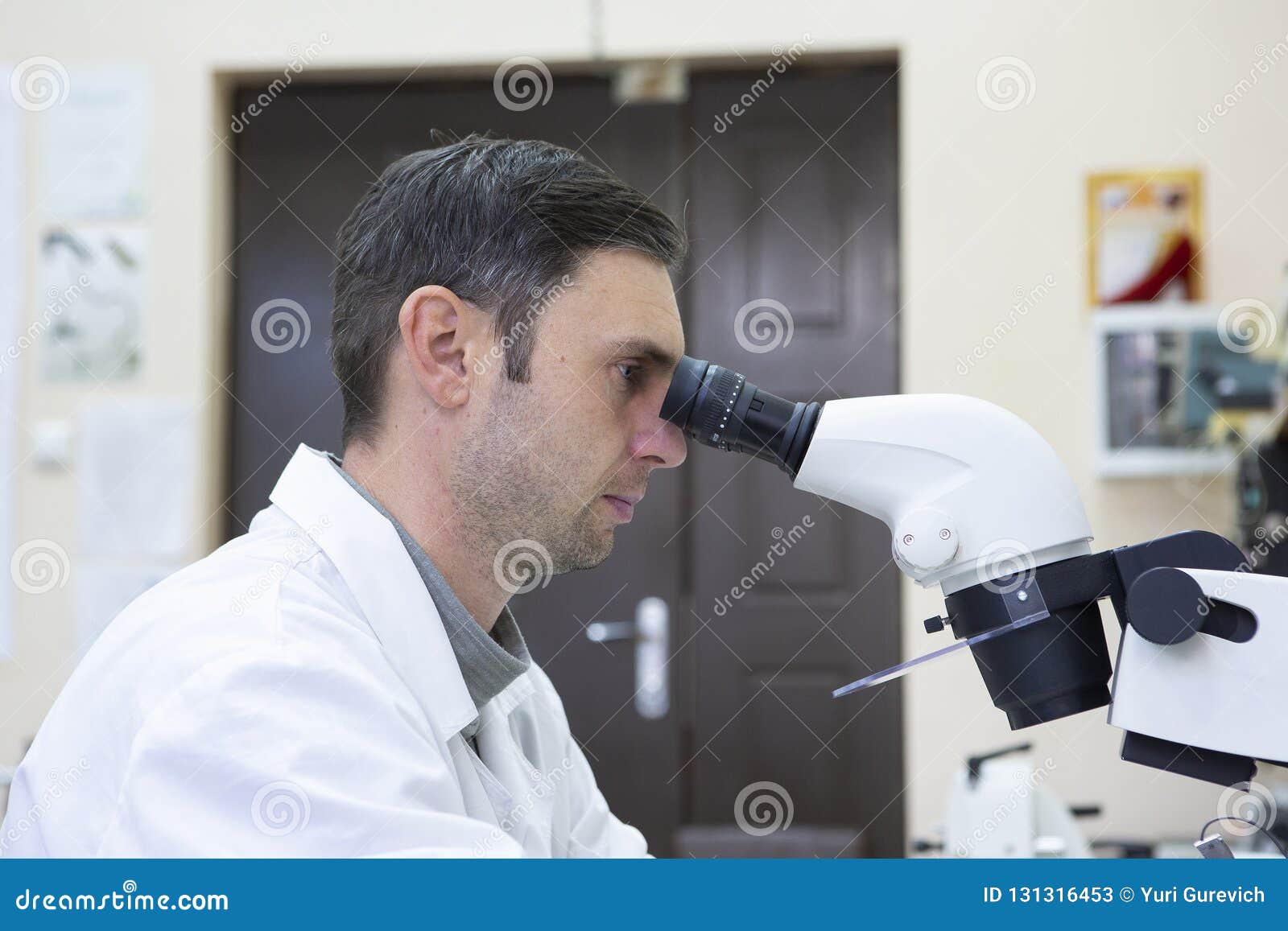 Scientist Working at the Laboratory. Screen Image of Molecule Made by ...