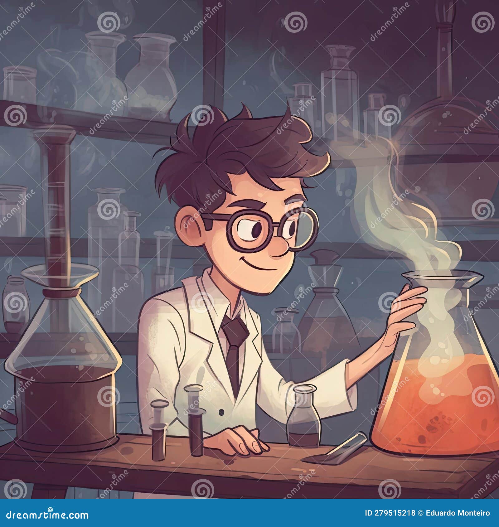 Scientist Working in the Laboratory - Vector Illustration in Cartoon ...