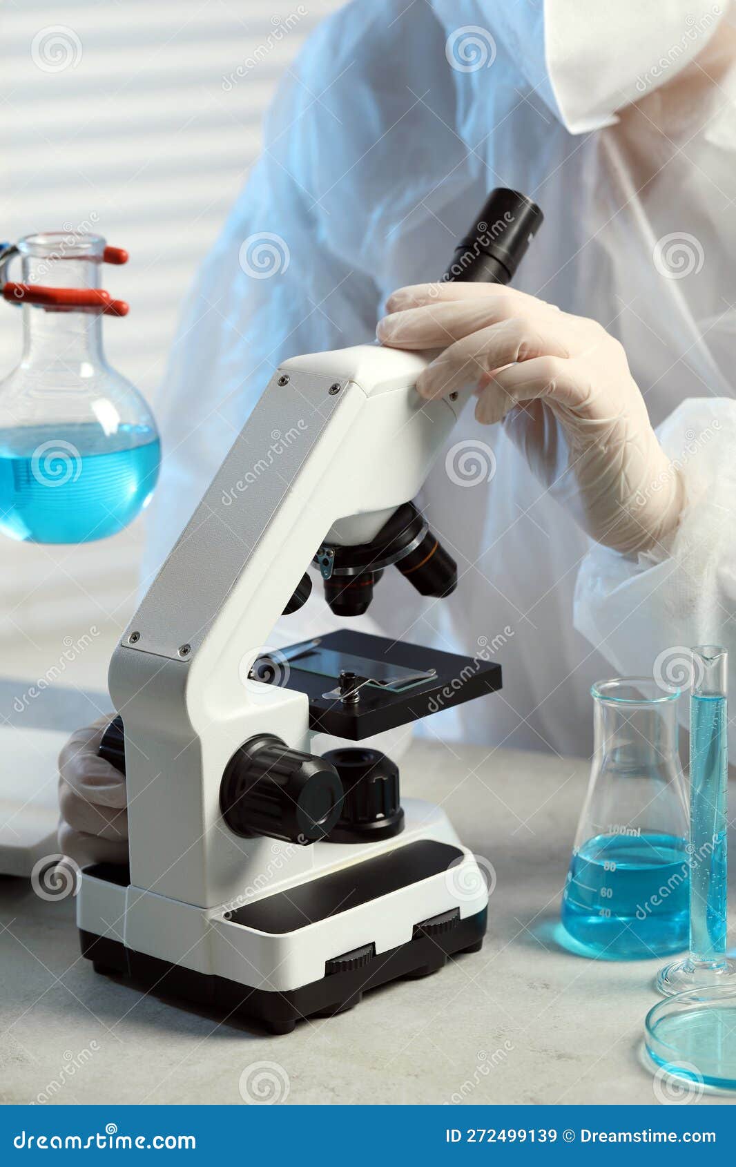 Scientist Working with Microscope in Laboratory, Closeup Stock Image ...
