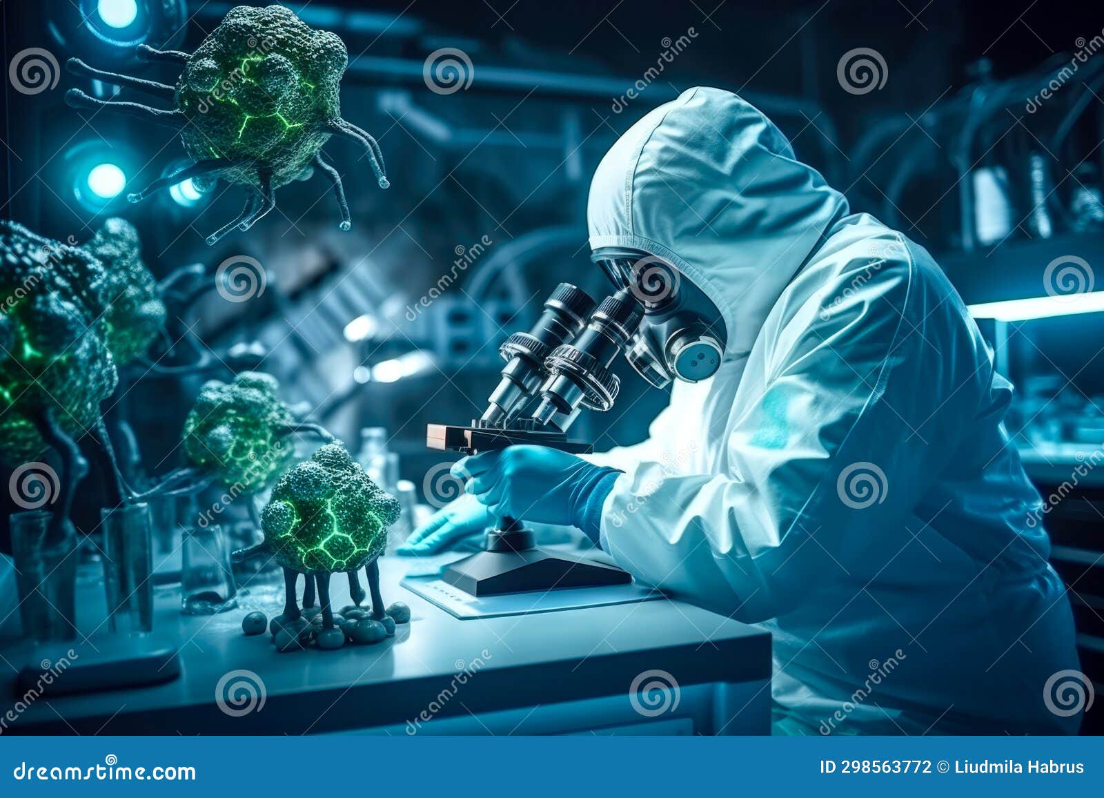 Scientist Working with Microscope in Laboratory. Science Research and ...