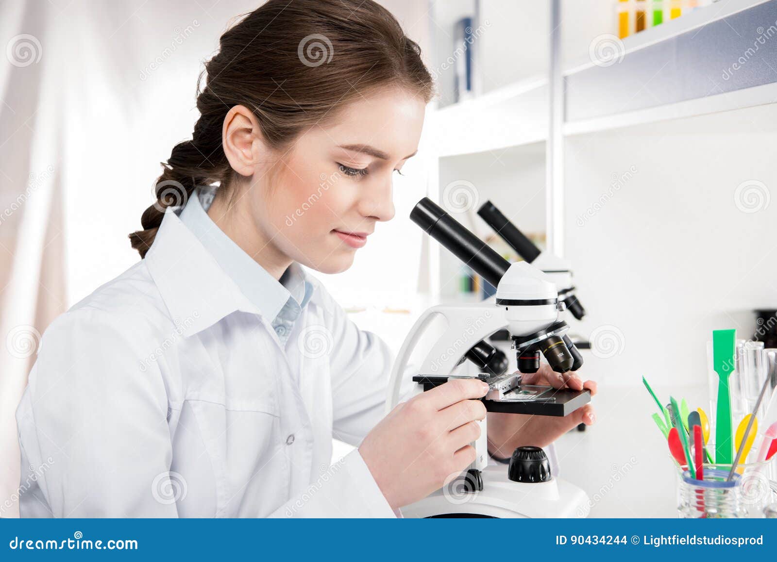 Scientist Working with Microscope Stock Photo - Image of working ...
