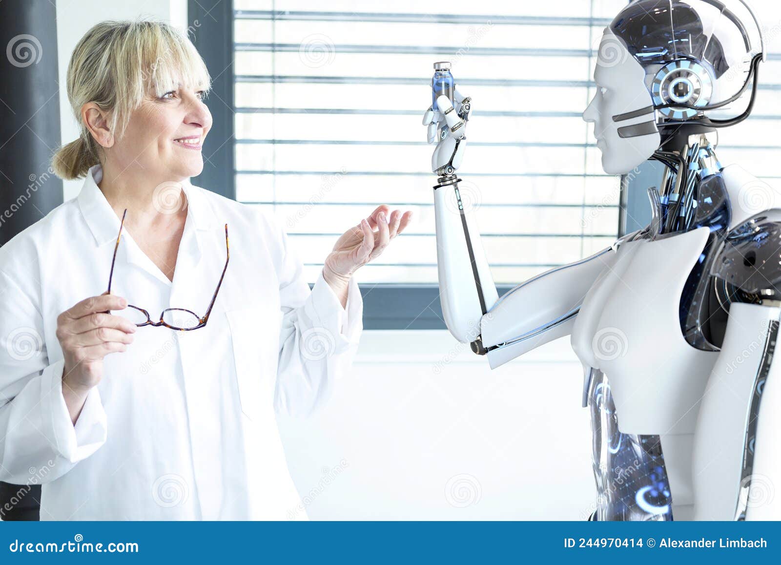 Scientist and Humanoid Robot Work Together Stock Photo - Image of ...