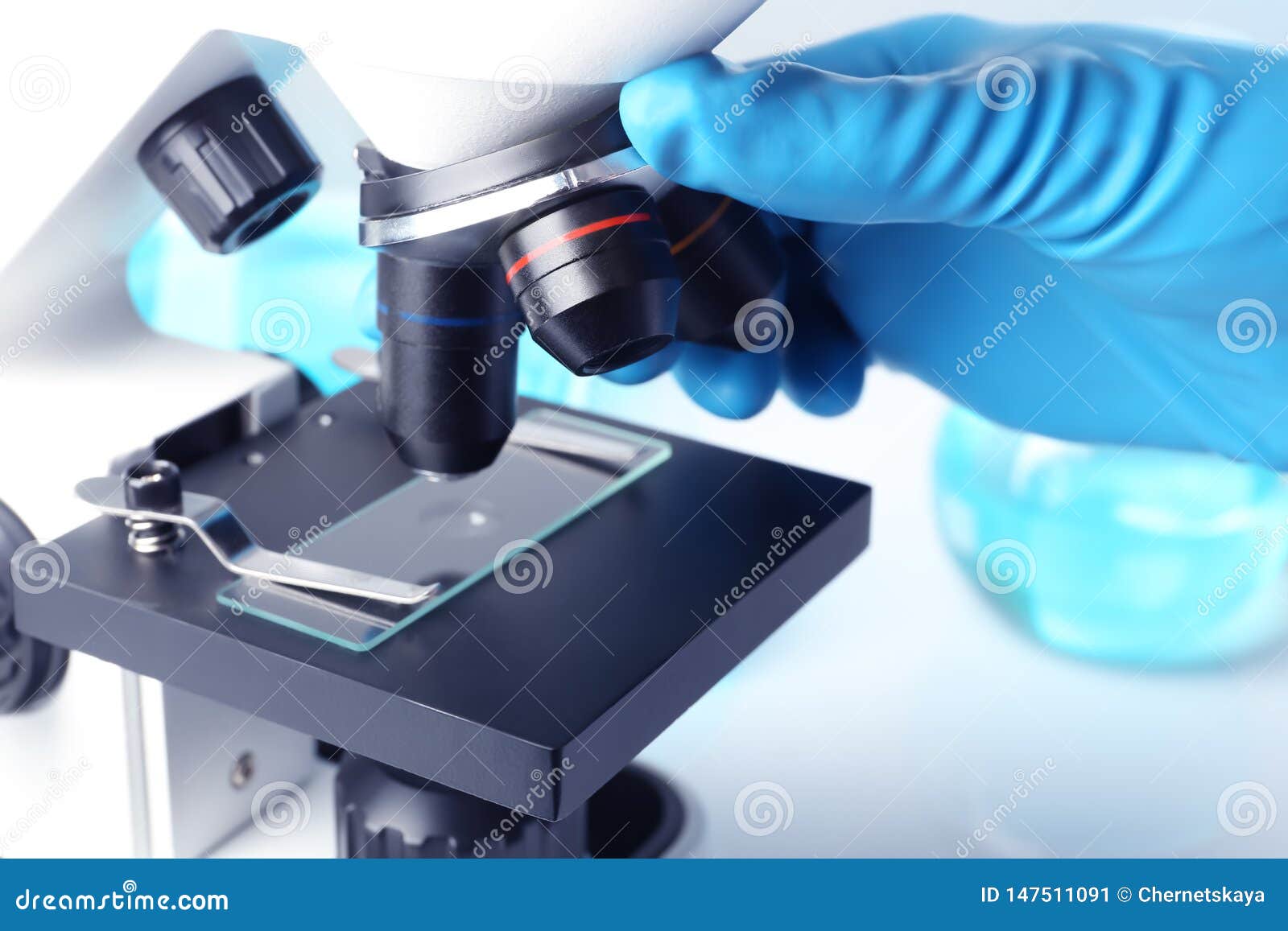 Scientist Working with Modern Microscope, Closeup. Stock Image - Image ...