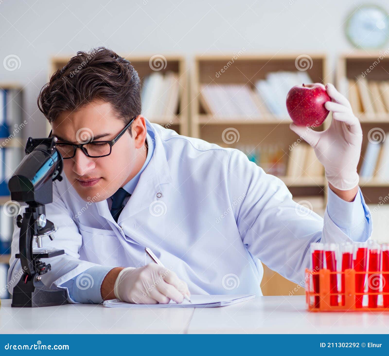 Scientist Working on Organic Fruits and Vegetables Stock Photo - Image ...