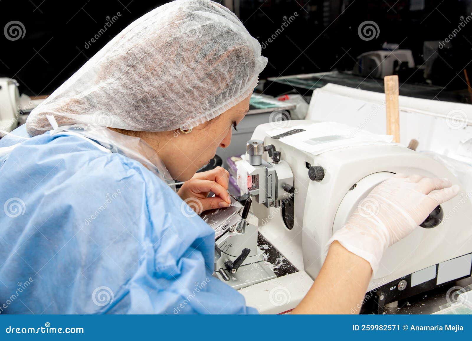 Scientist Working on a Rotary Microtome To Obtain Sections from a ...