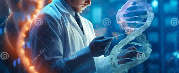 Scientist Works in the Laboratory Studies the Structure of the Dna Molecule. Genetic Engineering ...