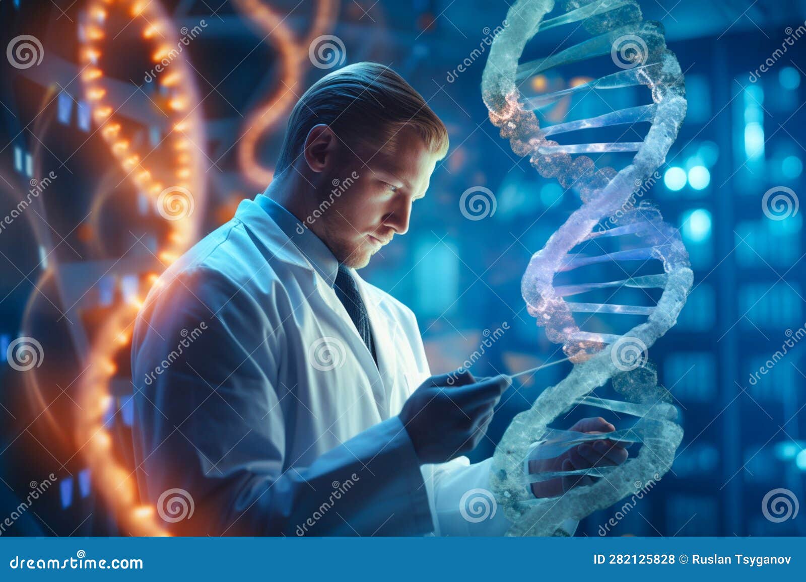 Scientist Works in the Laboratory Studies the Structure of the Dna ...