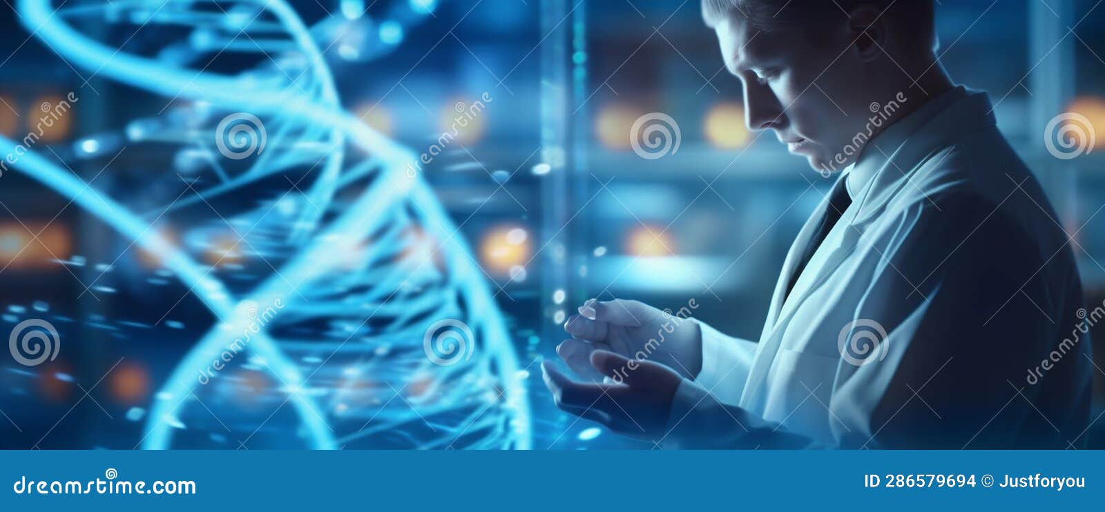 Scientist Works in the Laboratory Studying the Structure of the DNA ...