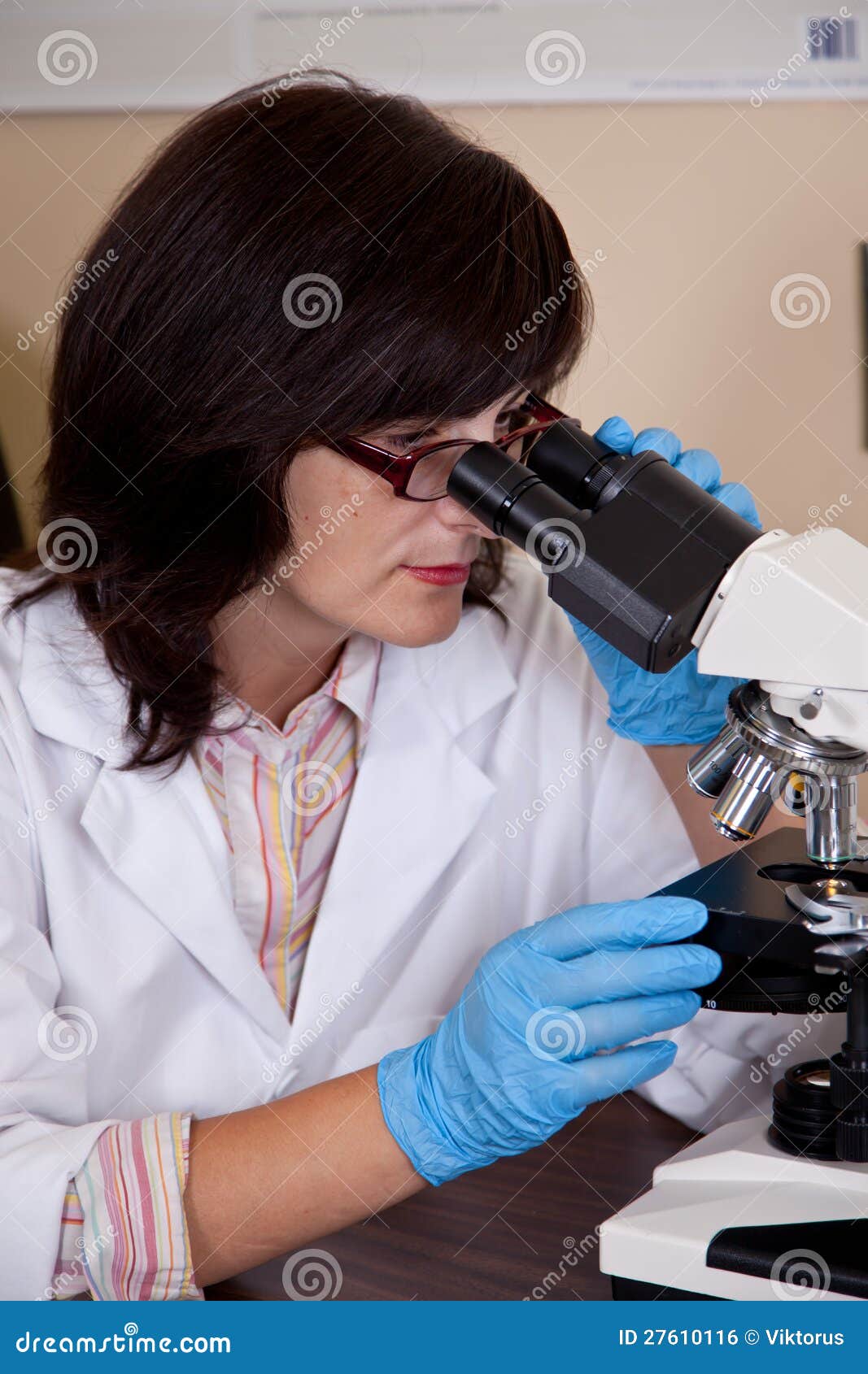 Scientist Works with Microscope Stock Photo - Image of slide ...