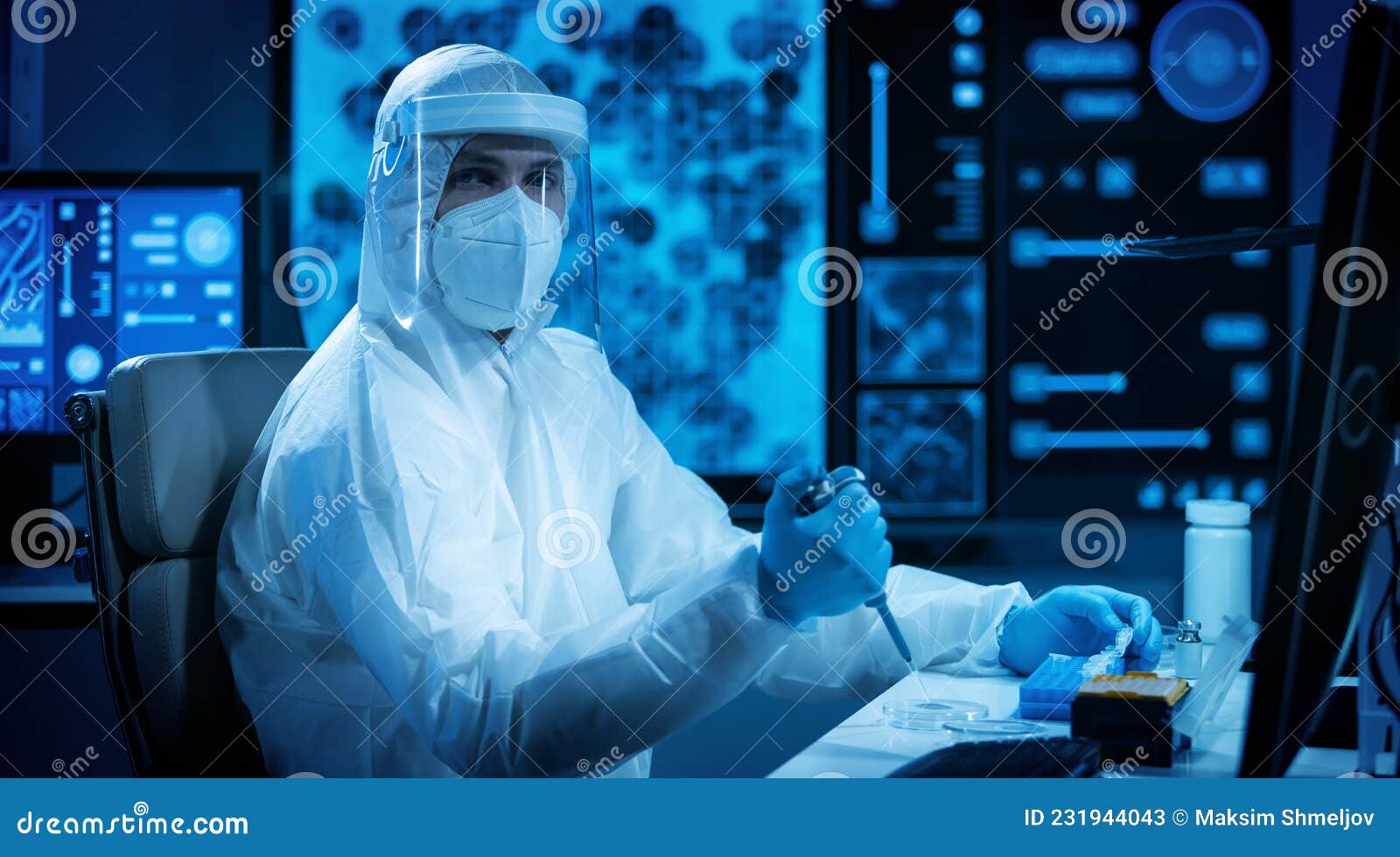 Scientist Works in a Modern Scientific Lab Using Laboratory Equipment ...