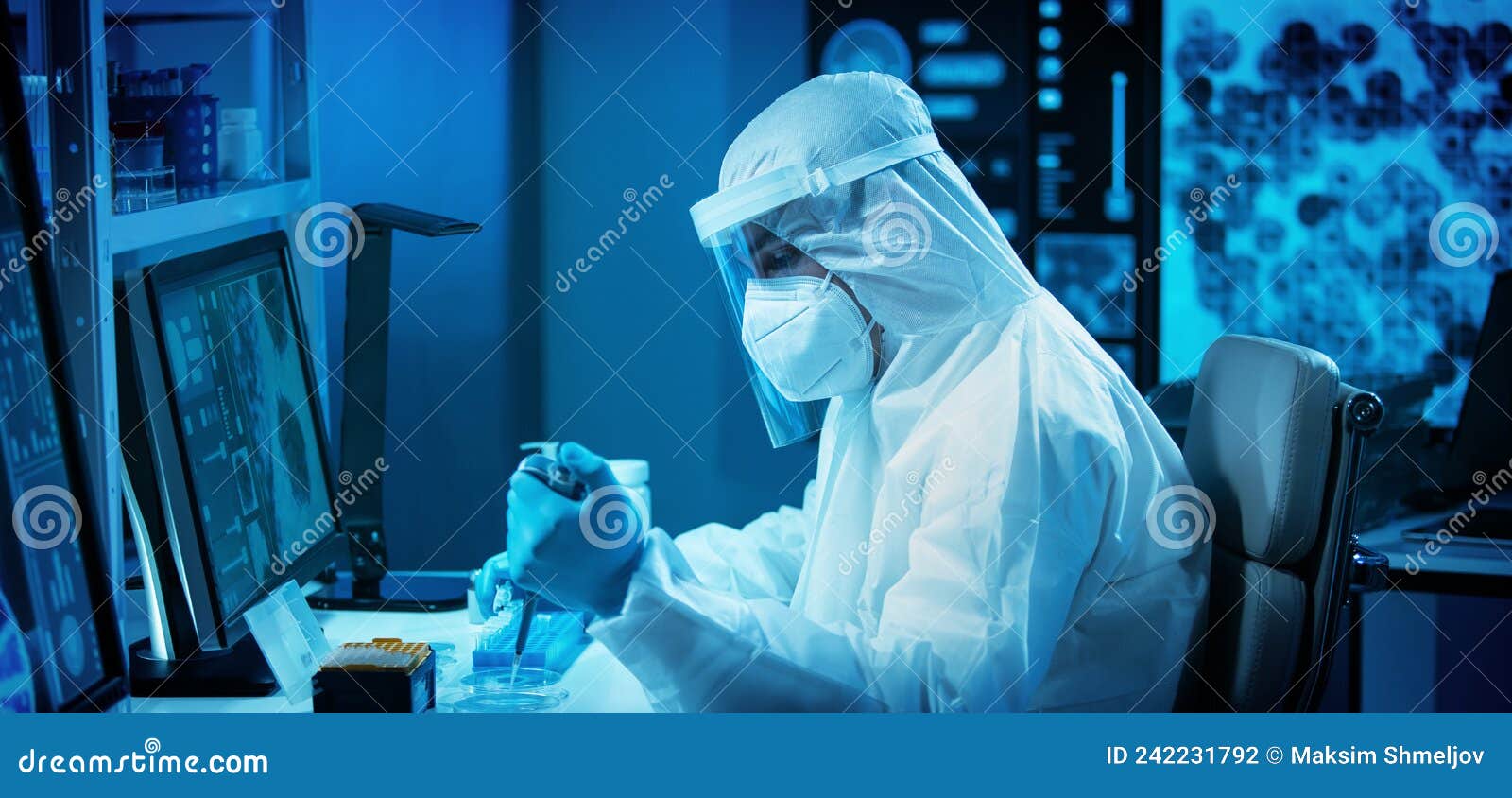 Scientist Works in a Modern Scientific Lab Using Laboratory Equipment ...