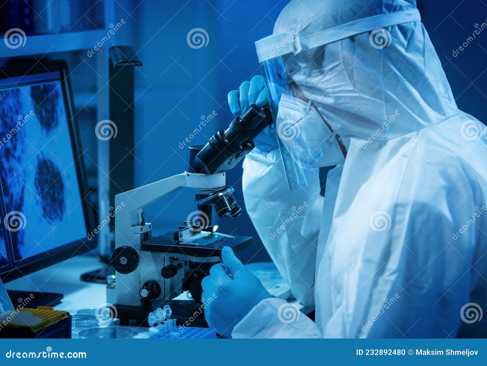 Scientist Works in a Modern Scientific Lab Using Laboratory Equipment ...