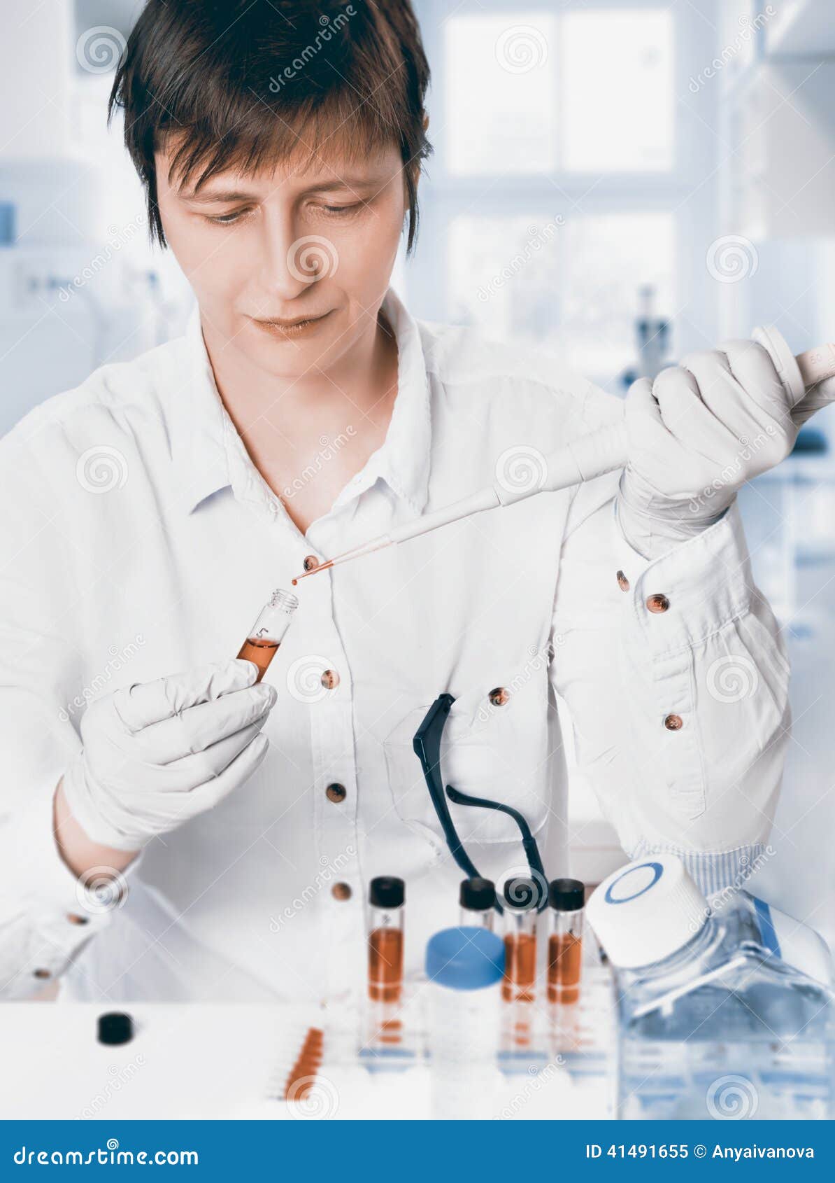 Scientist Works with Samples, Toned Image Stock Image - Image of toned ...