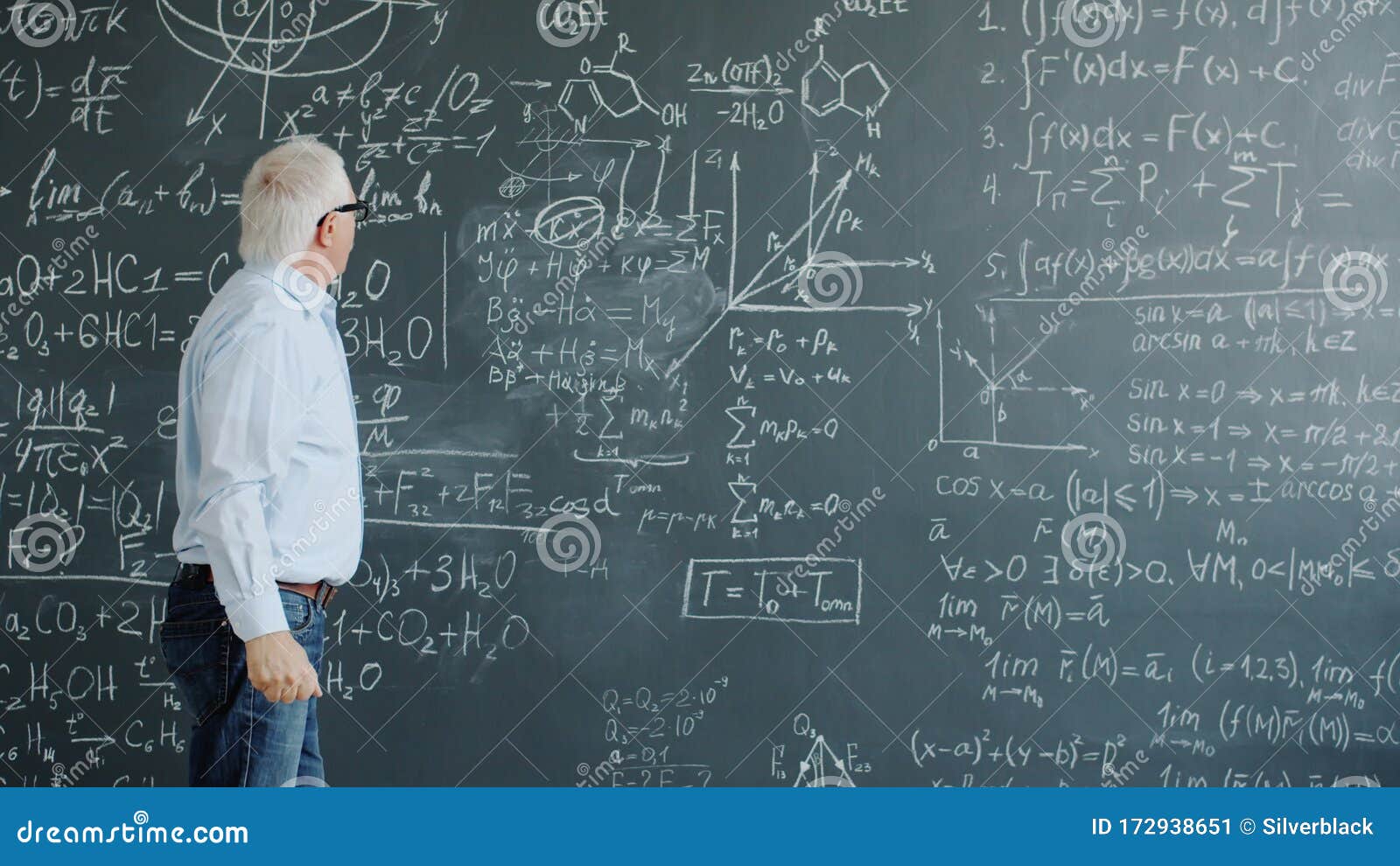 Scientist Writing Formulas on Chalkboard Underlining Equation Teaching ...