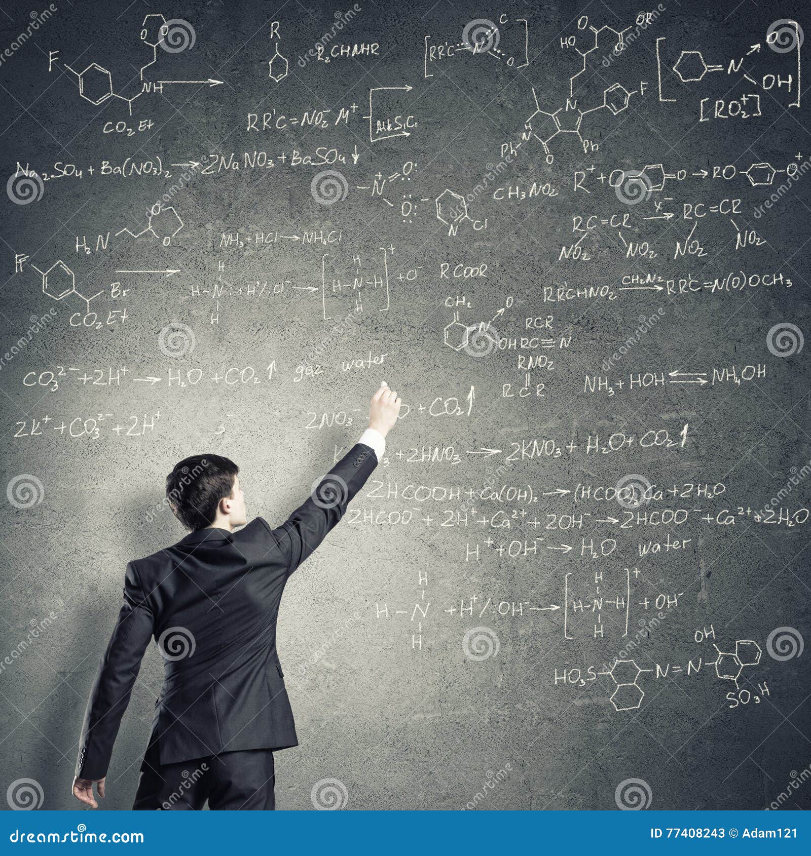 Scientist Writing Formulas on Chalkboard Stock Image - Image of learn ...