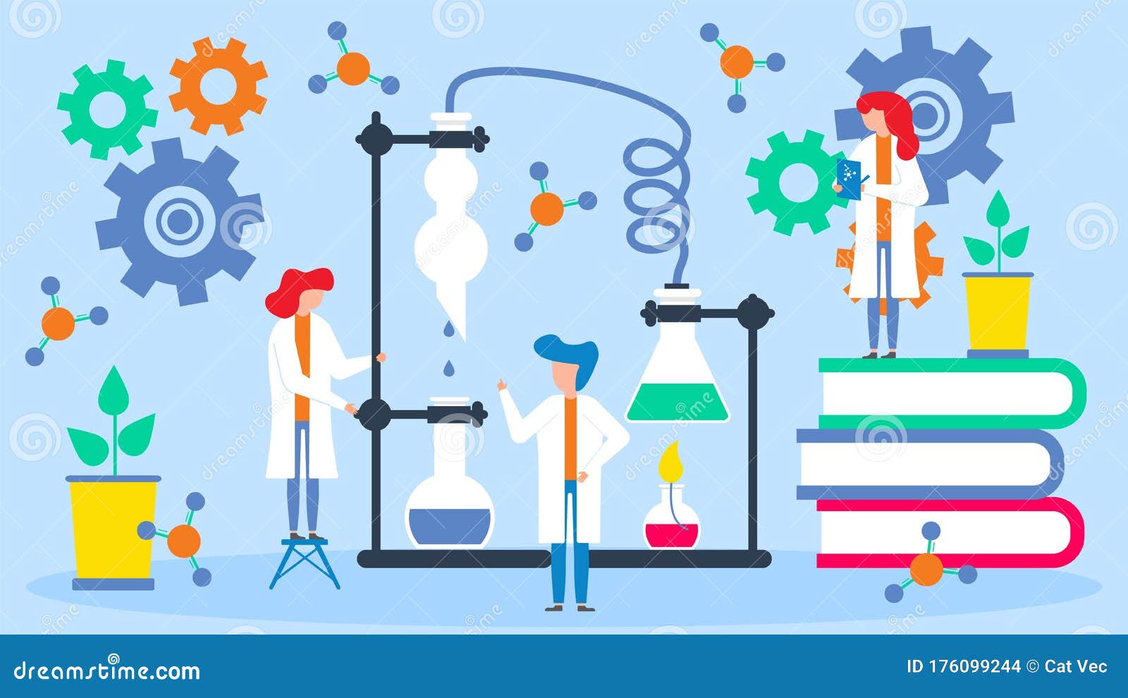 Scientists Analyze Data in Lab Vector Illustration, Telescope and Atom ...