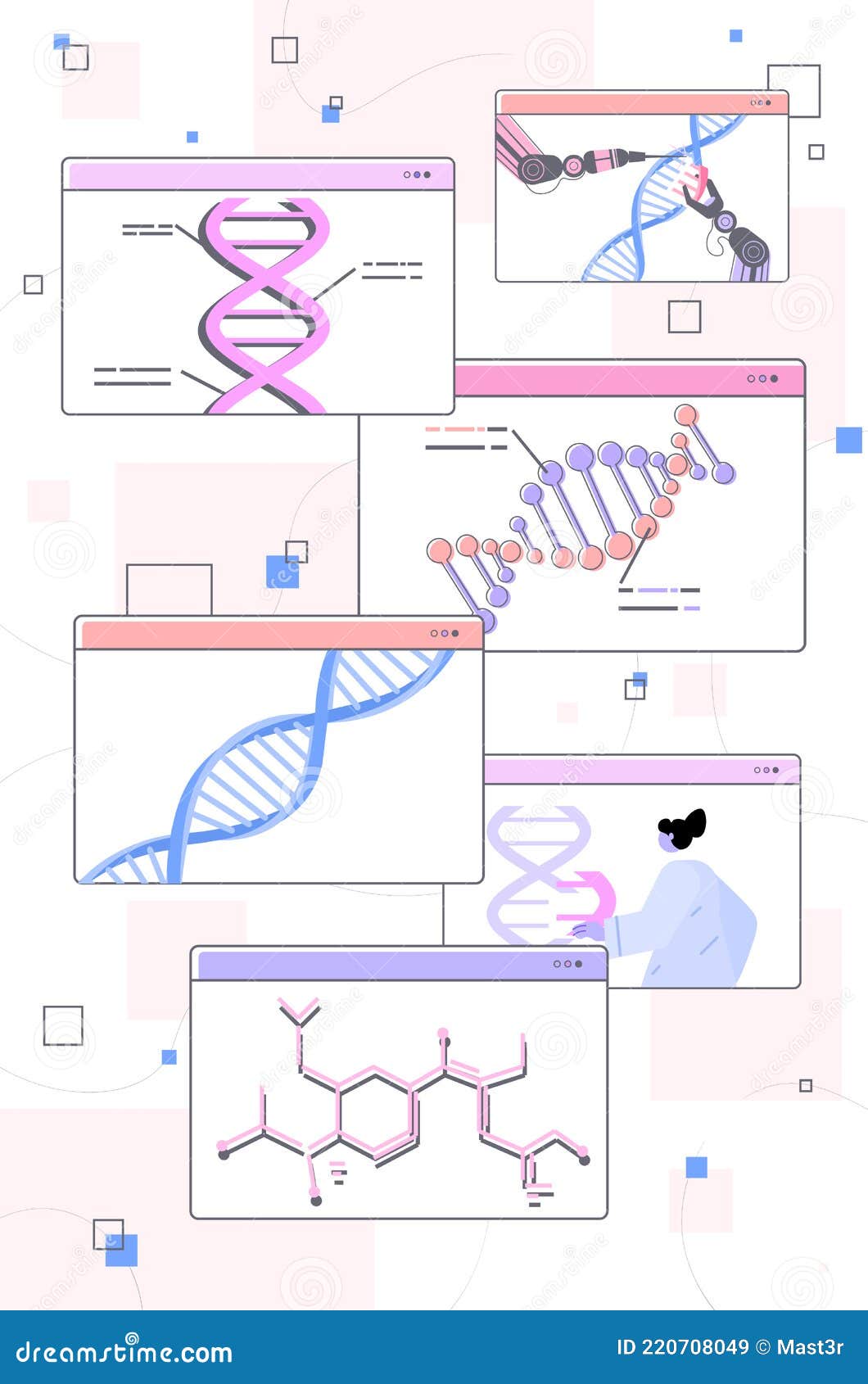 Scientists Analyzing DNA Structure In Web Browser Windows Researchers ...