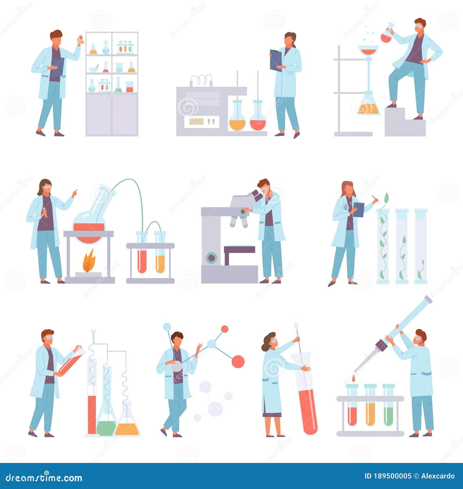 Scientists Biochemical Conduct Laboratory Experiments Set. Data ...