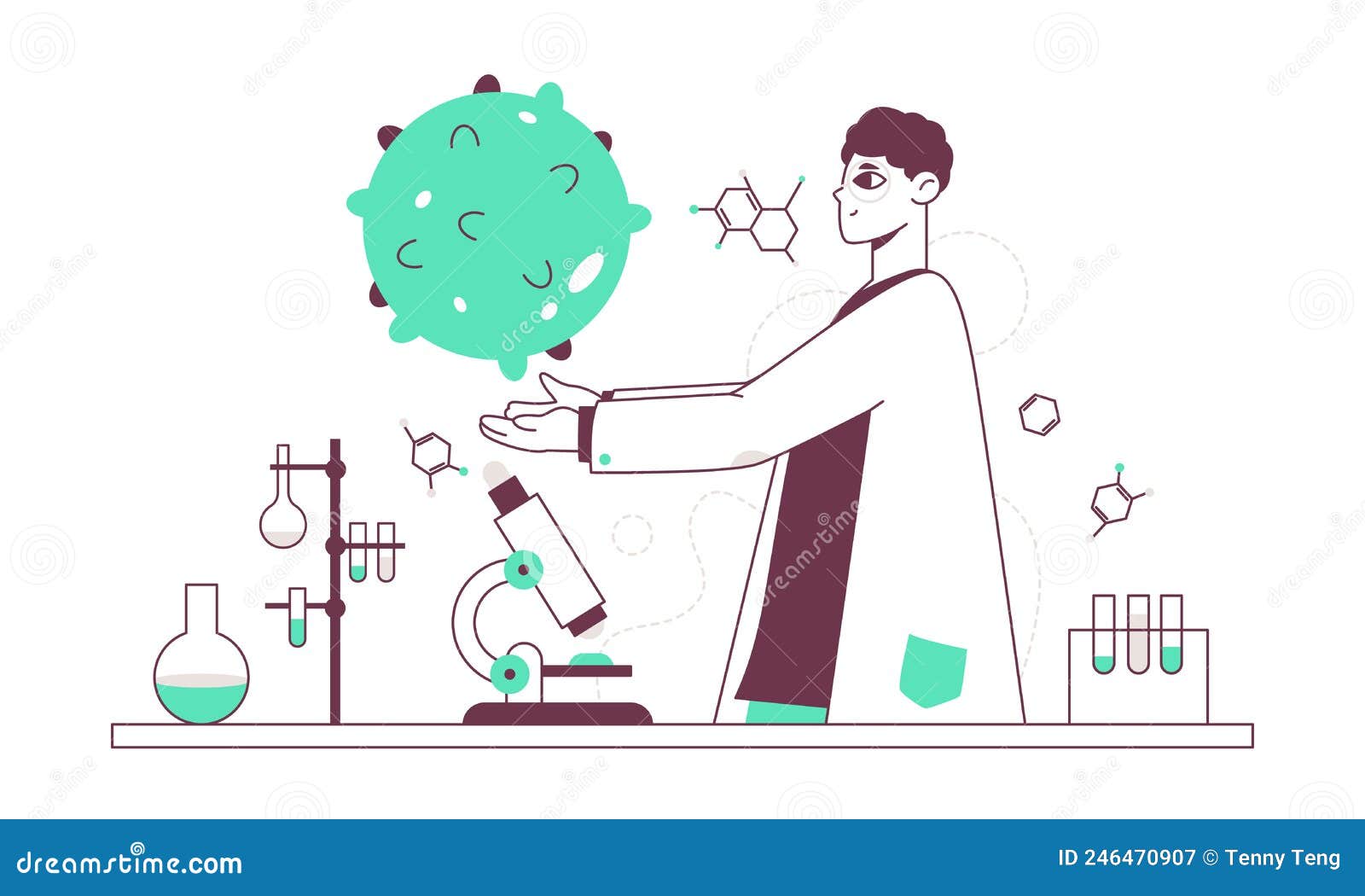 Chemist Scientists Characters In White Coats Conduct Experiment In ...