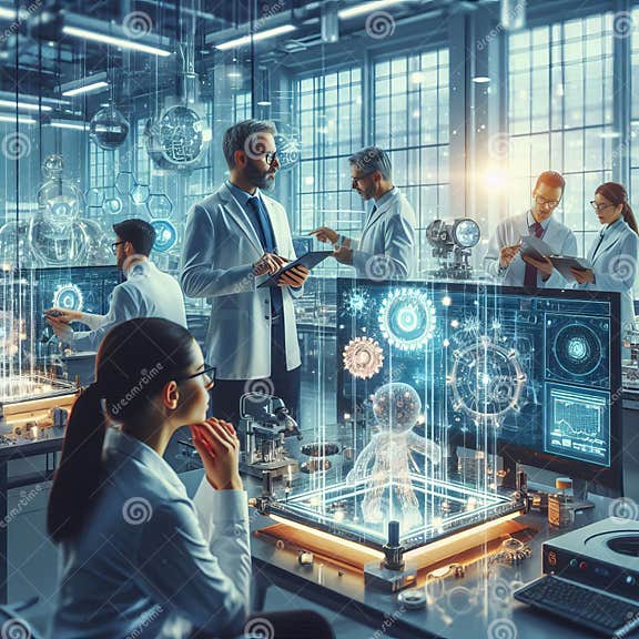 Scientists Collaborating in High-tech Laboratory Environment Stock ...