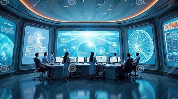 Scientists Collaborating in a High-tech Research Lab with Advanced ...