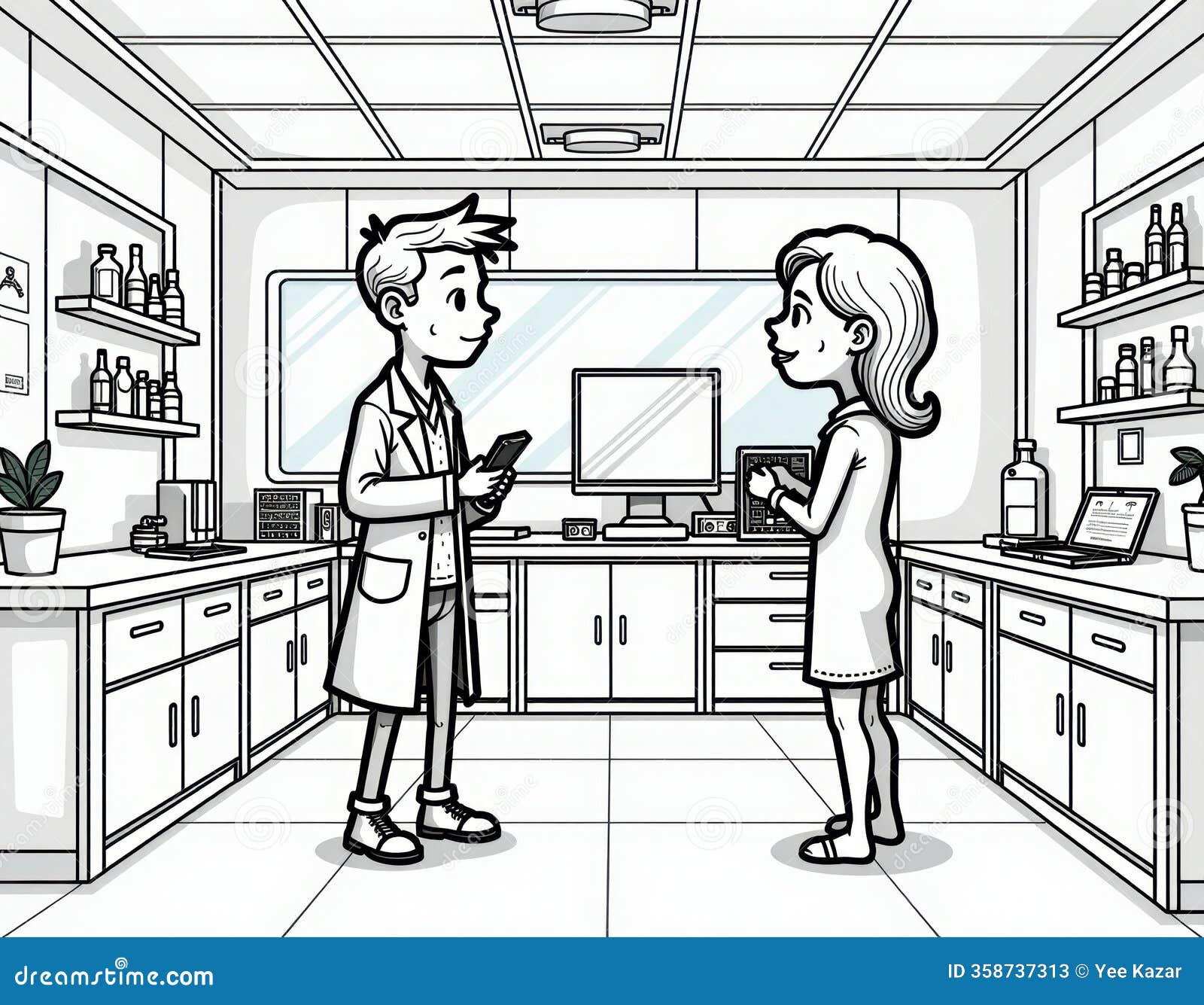 Scientists Collaborating in Modern Laboratory - Cartoon Illustration ...