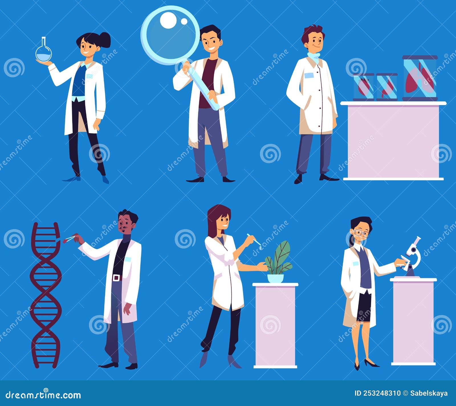 Scientists Conduct Experiments in Biotechnology, Vector Illustration ...