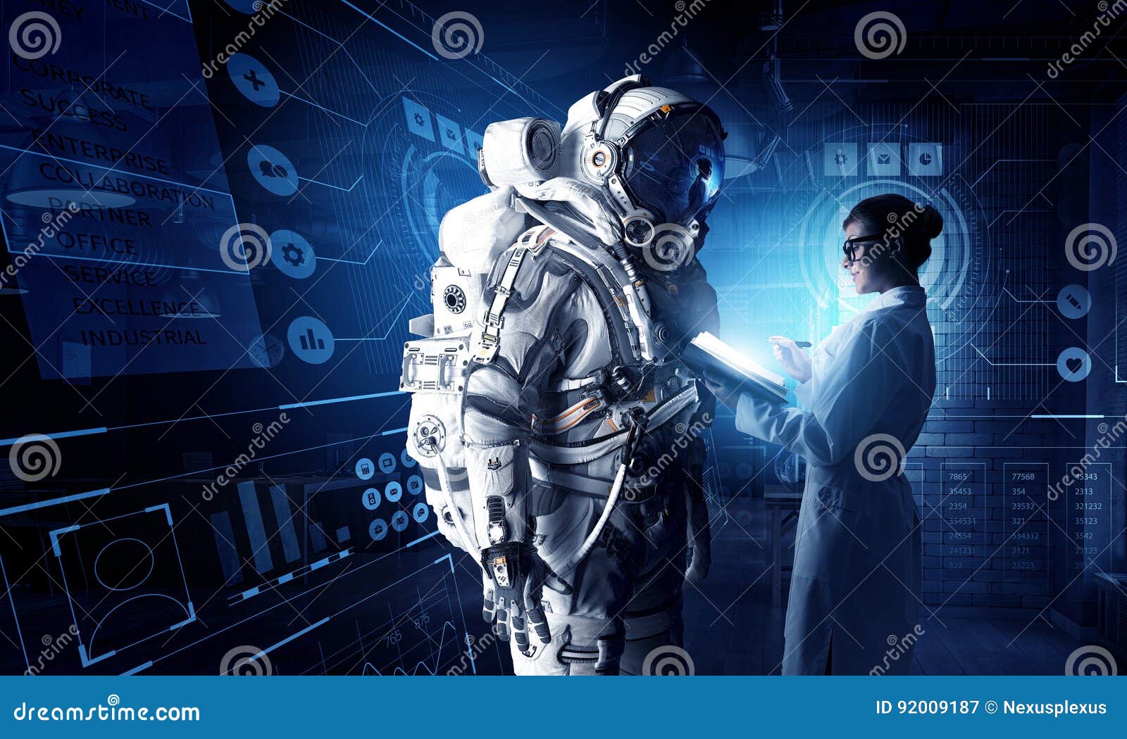 Scientists Designing Space Suit. Mixed Media Stock Image - Image of ...