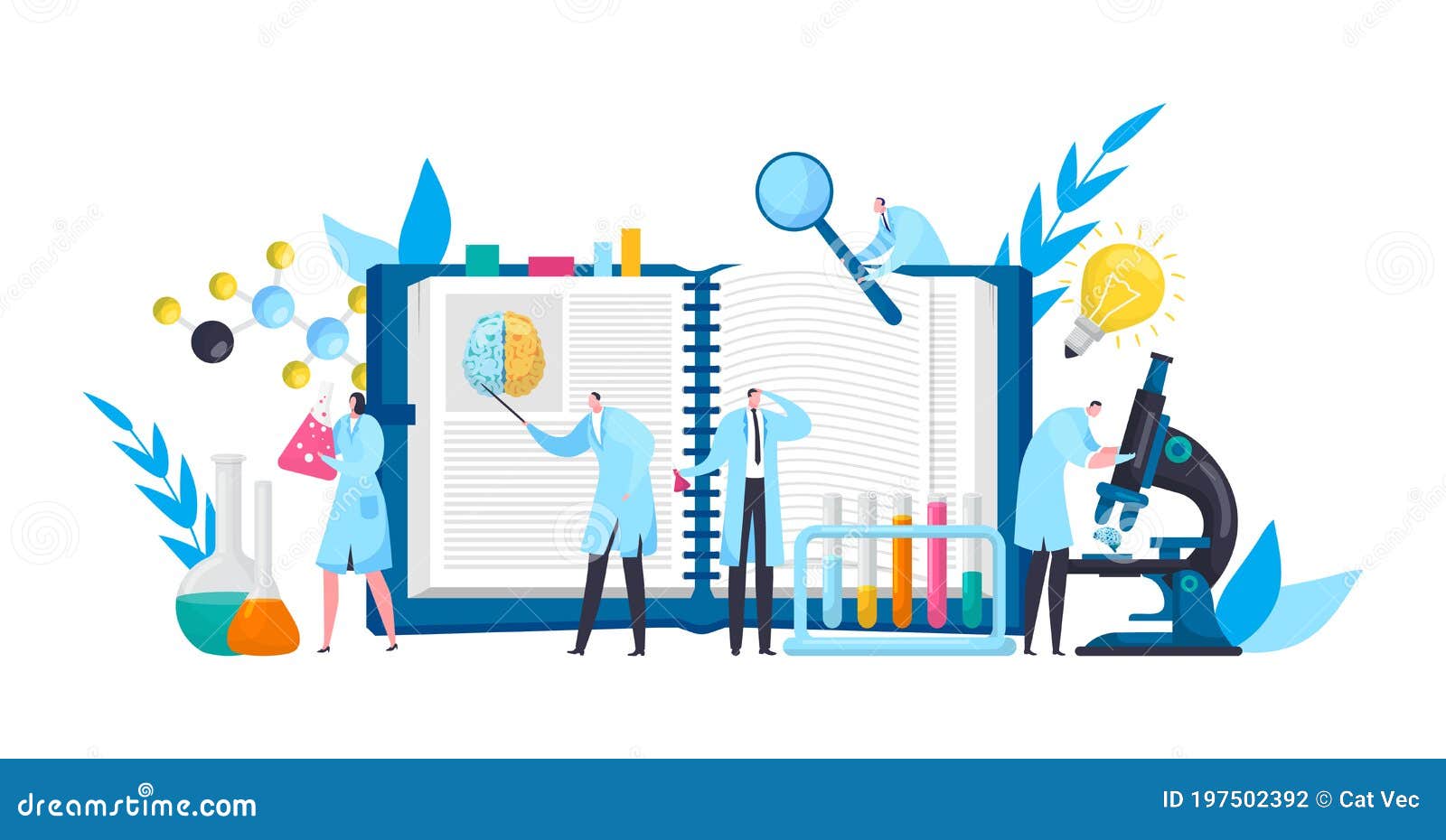 Scientists In Discovery Lab With Book, Microscope, Experimental Science ...