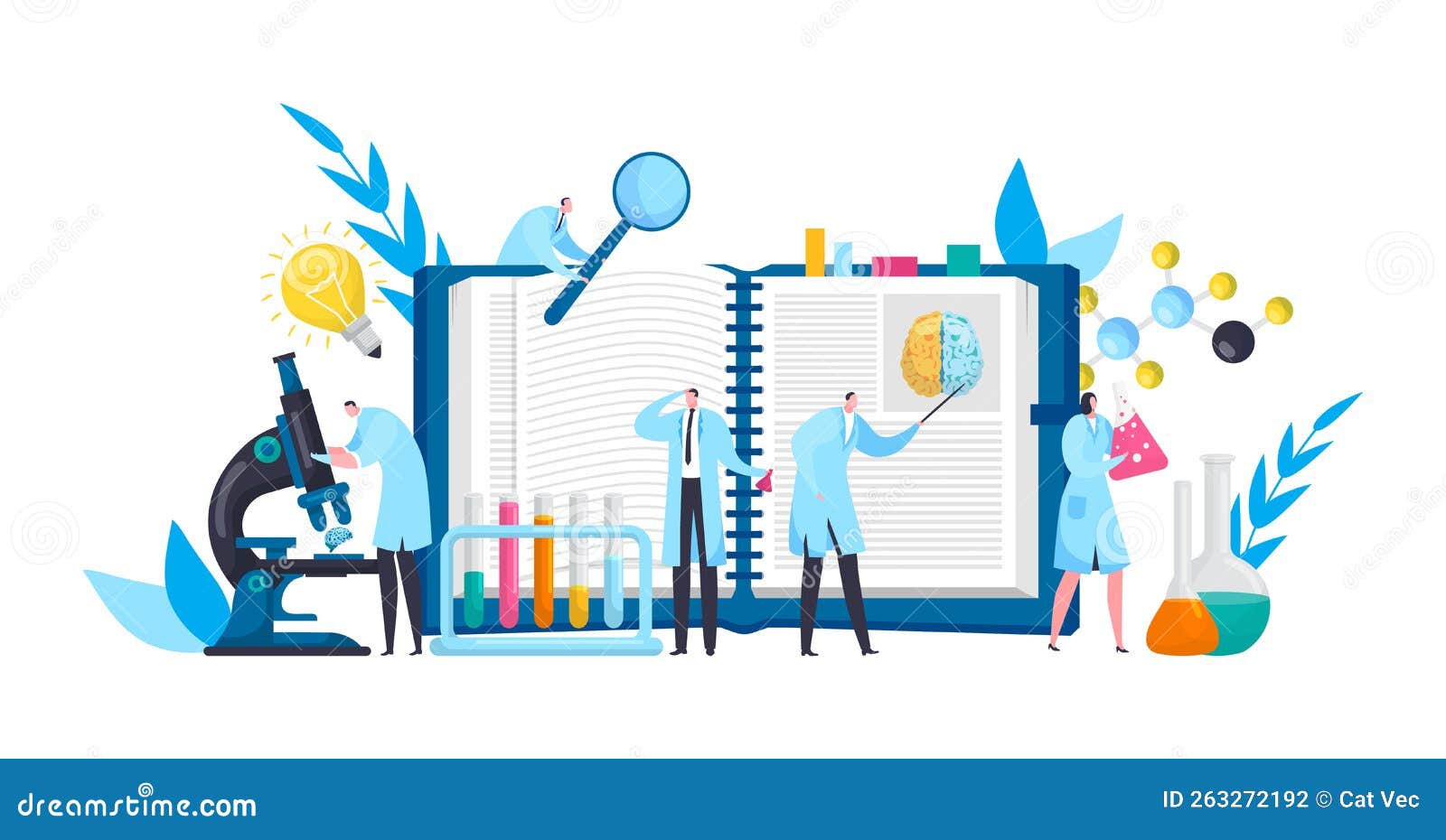 Scientists in Discovery Lab with Book, Microscope, Experimental Science ...